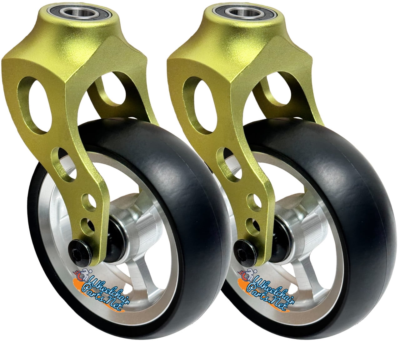 Green Aluminum Caster Fork Assembly With 4x1.40 Soft Roll Wheels in ...