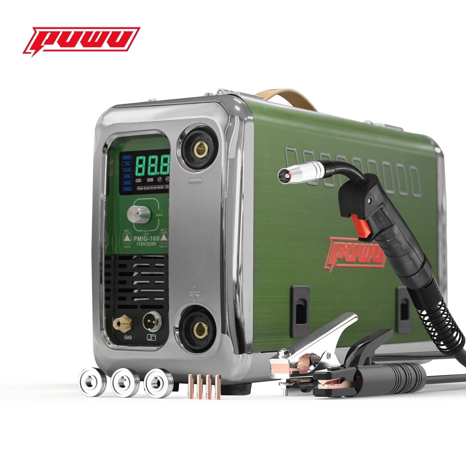 Puwu Green 160A 110V/220V 6-in-1 Multi-process Welder, Aluminum MIG ...