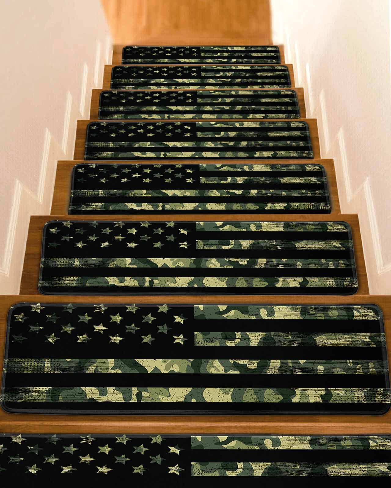 Green American Flag Stair Treads for Wooden Steps Indoor Runner Rug ...