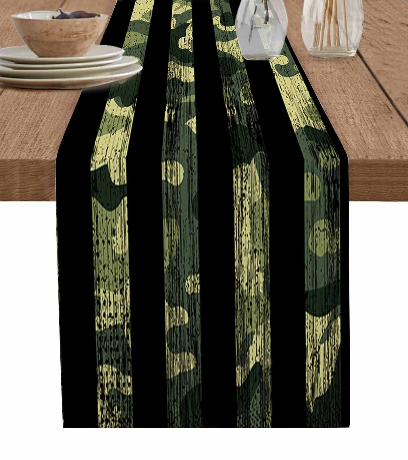 Green American Flag Table Runner Wooden Grain Tablerunners 13 x 72 Inch ...