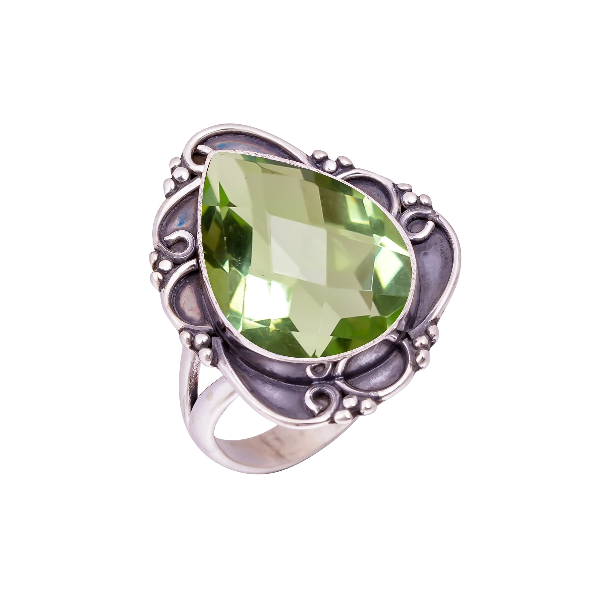 Green Amethyst Gemstone 925 Sterling Silver Ring V11676, Amethyst Ring ...