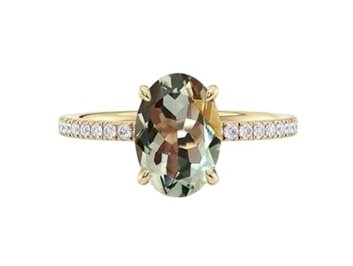 Green Amethyst Halo Engagement Ring For Women 18k Rose Gold Green ...