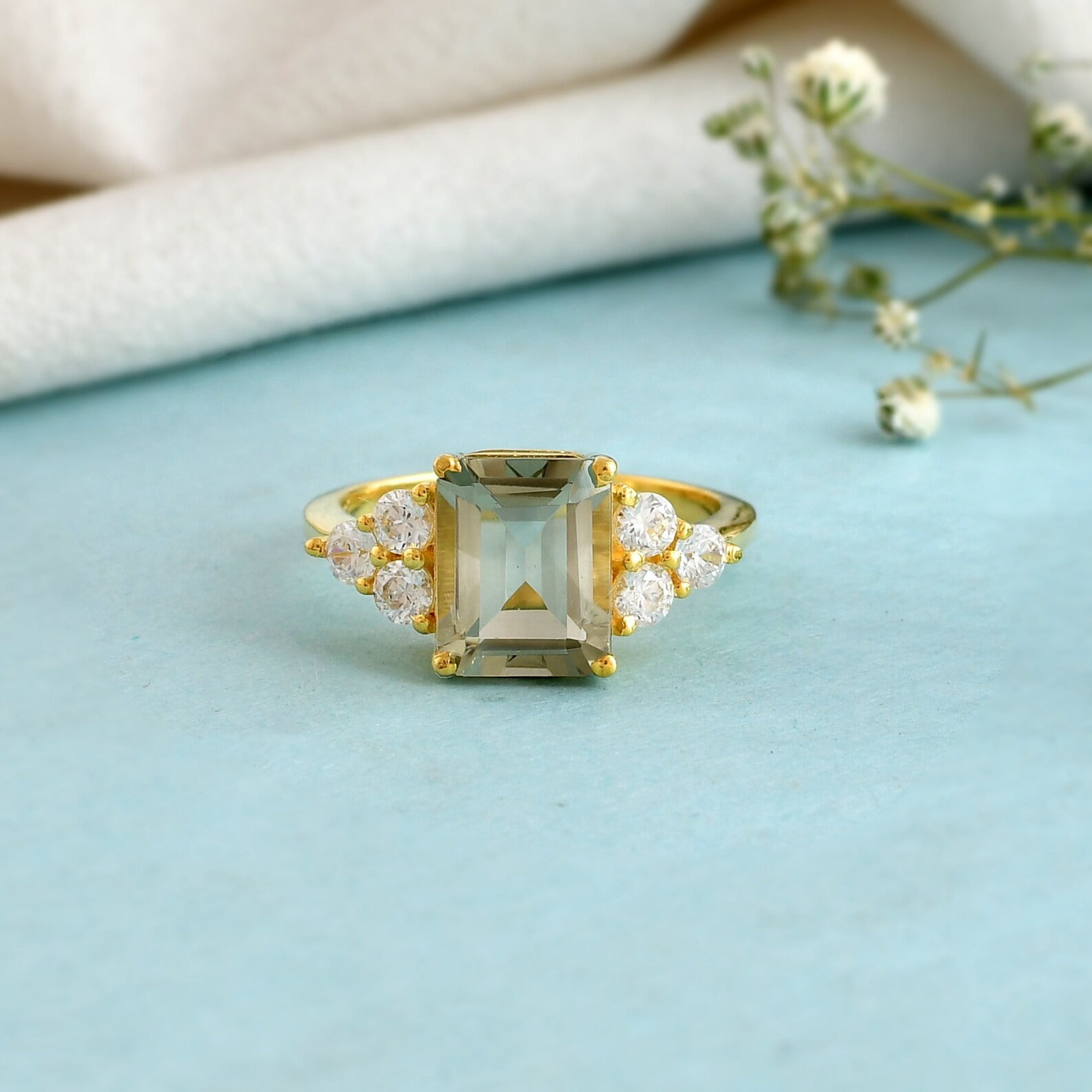 Green Amethyst Sterling Silver Ring, Midi Rings, Natural Green Amethyst ...