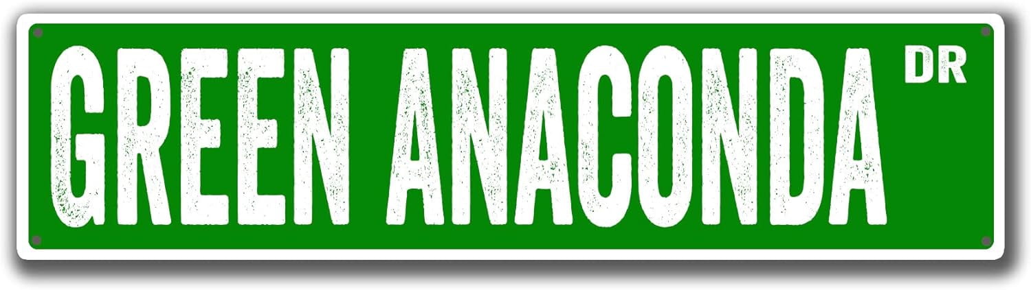 Green Anaconda Drive Metal Tin Sign Funny Snake Road Garage Living Room ...