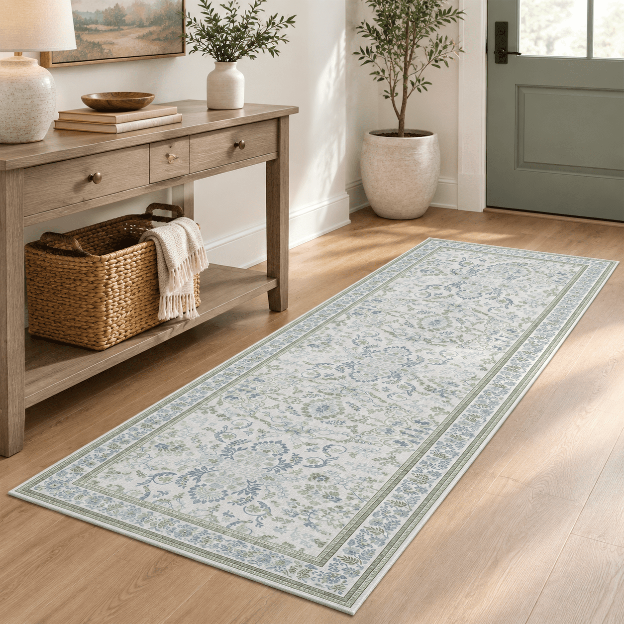 Green And Blue 2x6 Runner Rug Hine Washable - Walmart.com