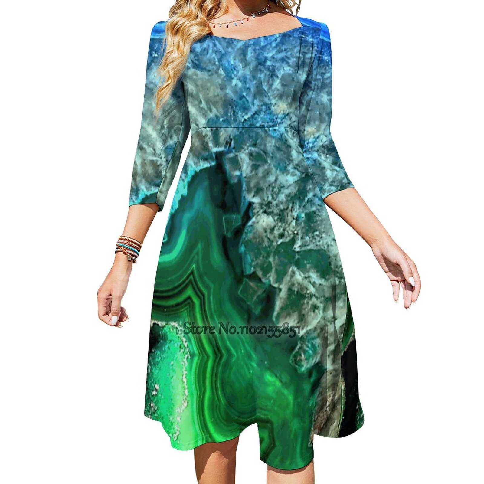 Green And Blue Faux Agate Mineral Gemst Back Lacing Backless Dress ...