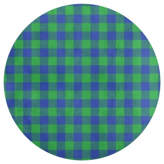 Green And Blue Plaid Pattern Round Carpet Non-Slip Wear-resistant for ...