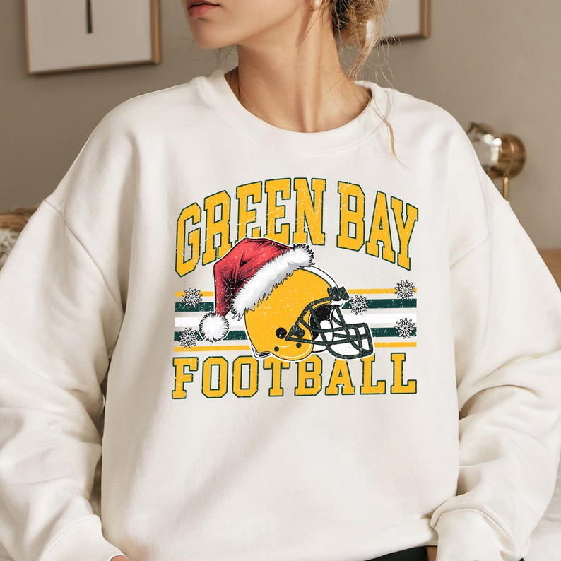 Green And Gold Football Santa Hat Graphic Crewneck Sweatshirt Winter ...