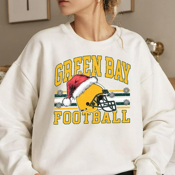 Green And Gold Football Santa Hat Graphic Crewneck Sweatshirt Winter ...