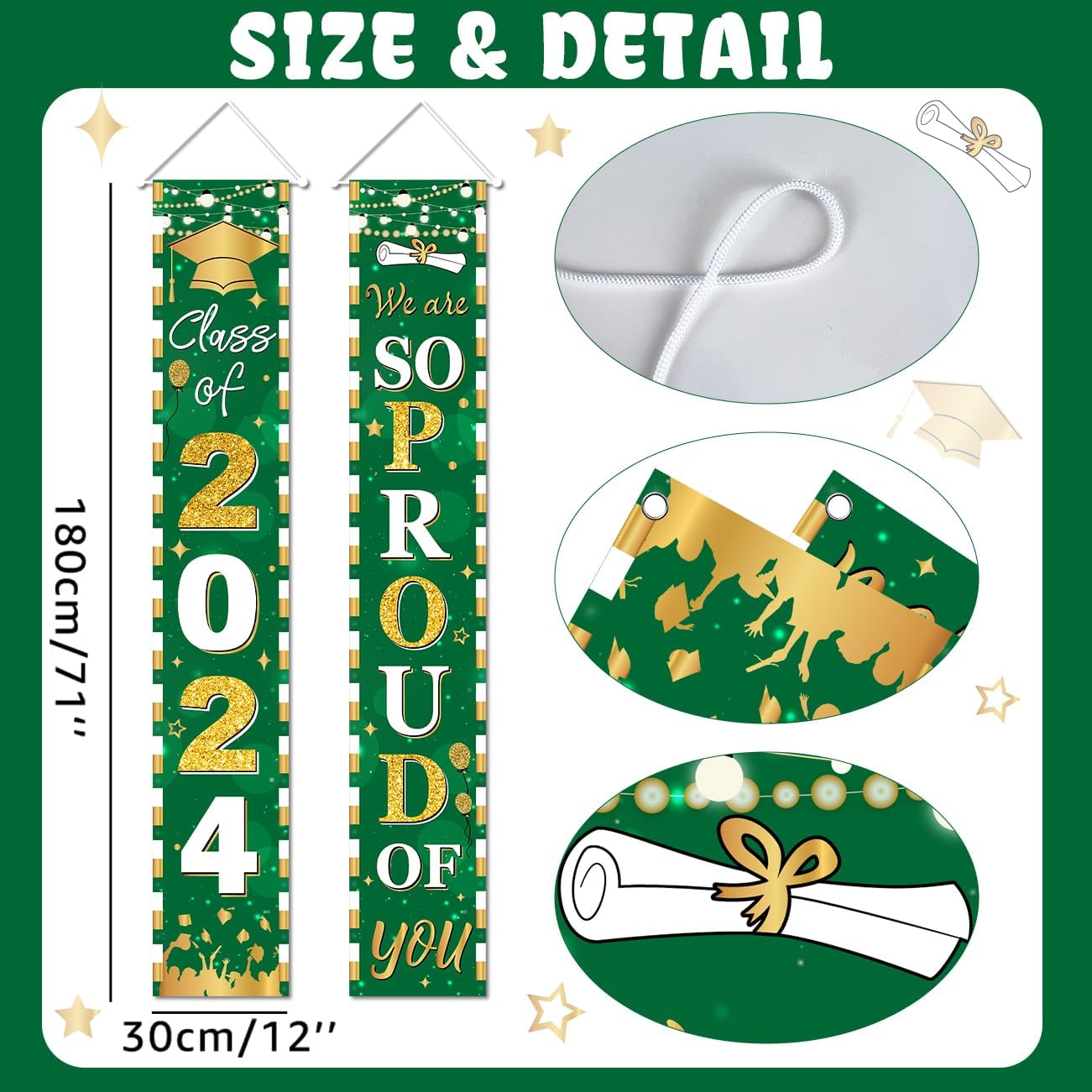 Green And Gold Graduation Decorations Class Of 2024 Congrats Grad Porch ...