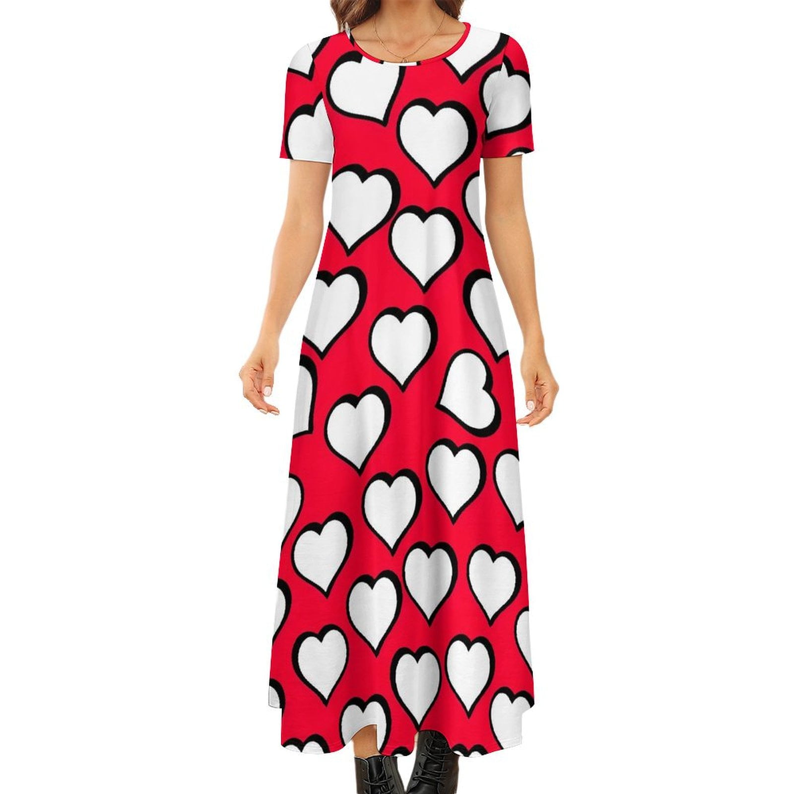 Green And Gold Hearts with Coins Dress Elegant Maxi Dress Women Short ...