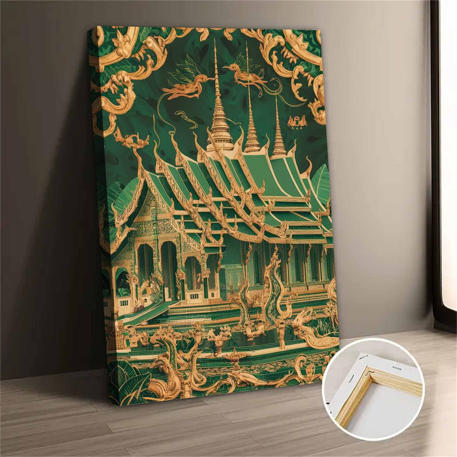 Green And Gold Vintage Temple Wall Art Canvas - Walmart.com