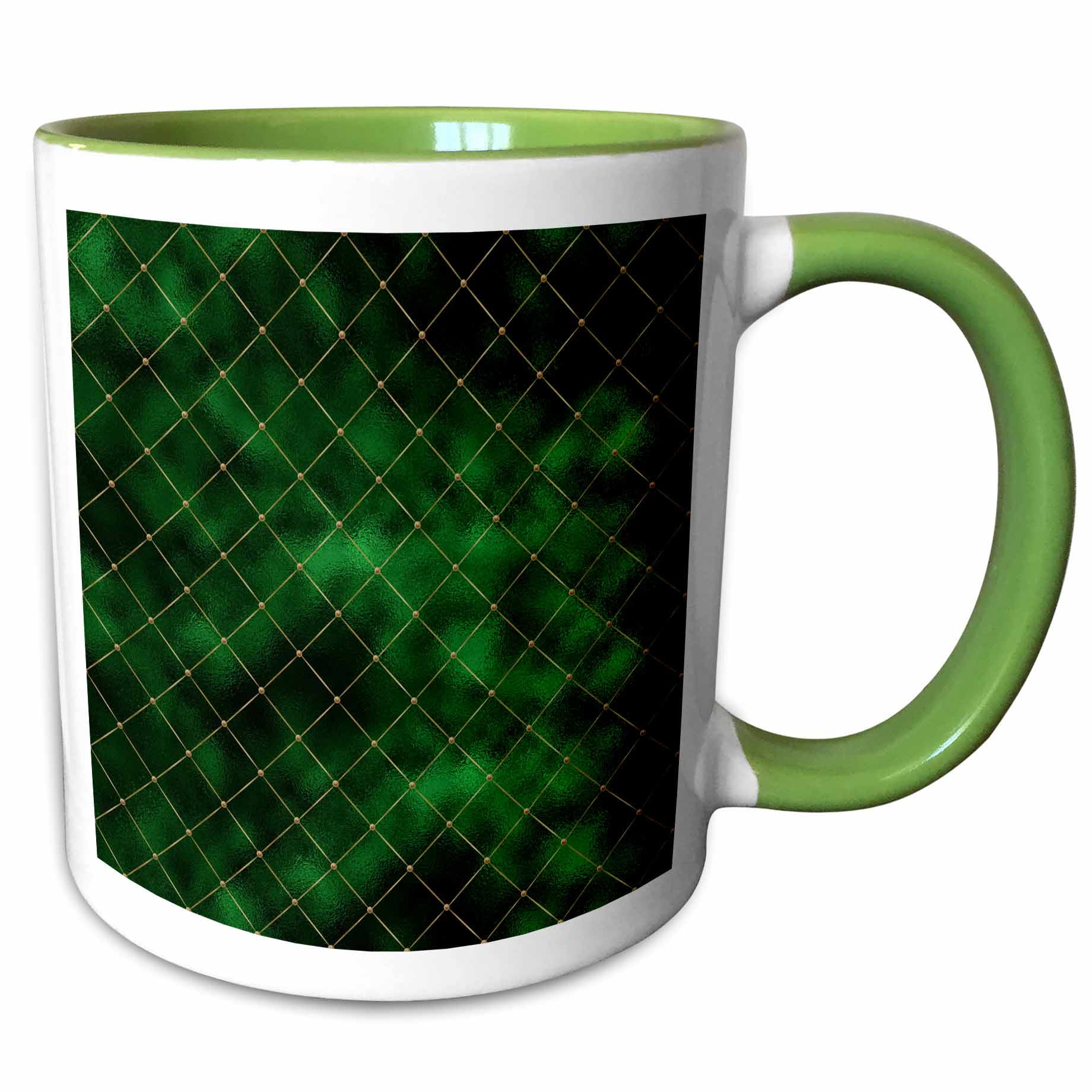 3drose, Green and Image of Gold Diamond Shapes Pattern, 11oz Two-tone ...