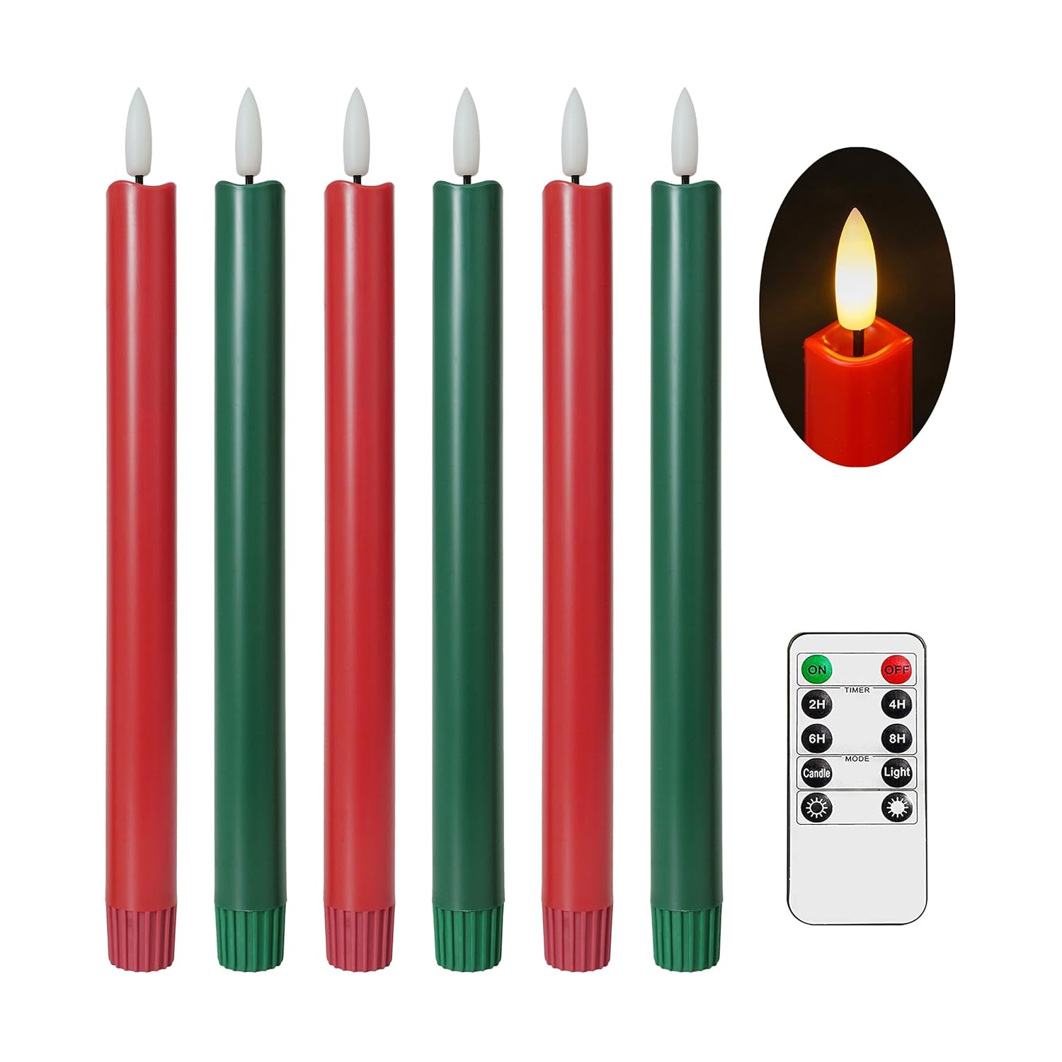 Green And Red Flameless Taper Candles With Remote Control - 10 Inch Led ...