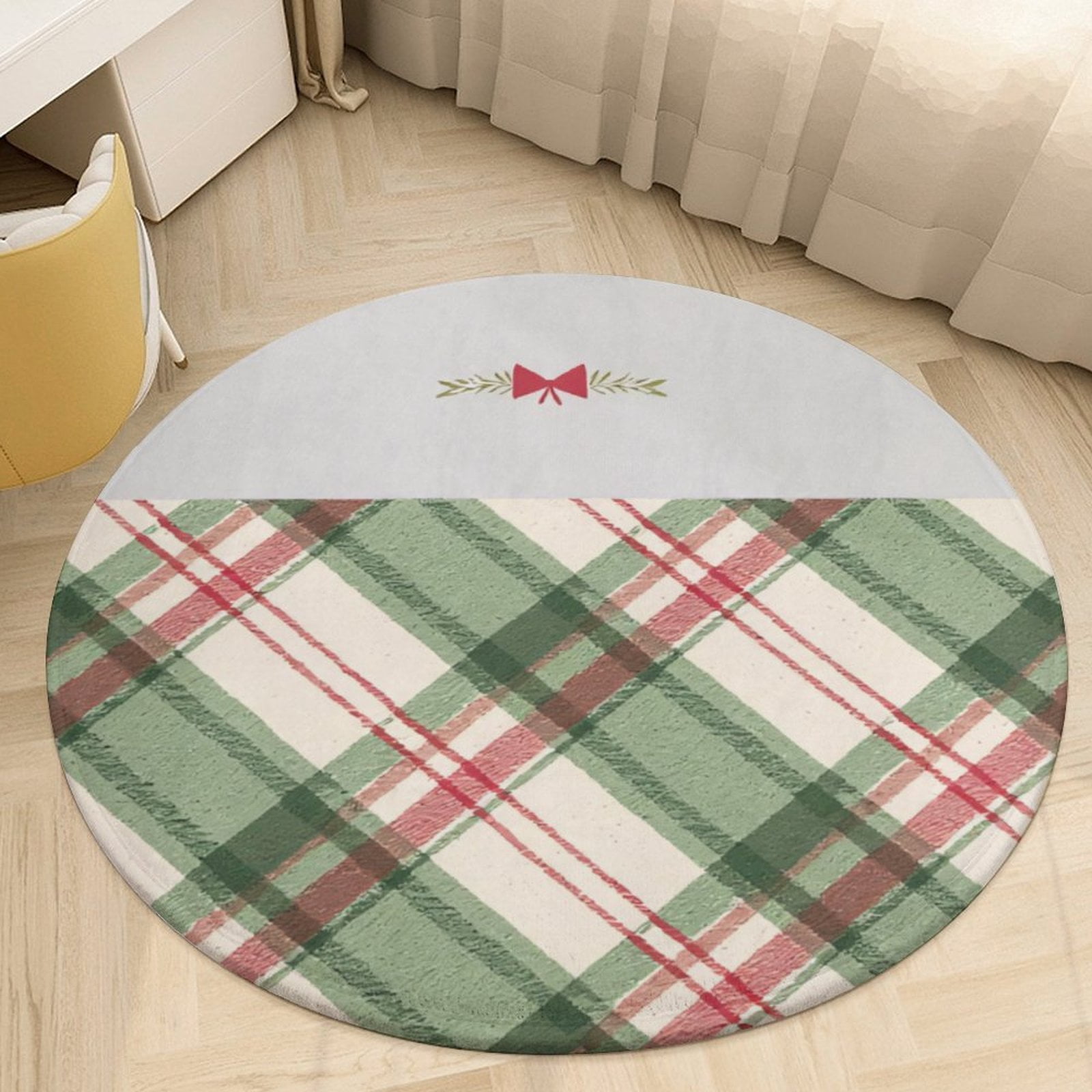 Green And Red Plaid Pattern Round Area Rugs for Bedroom Living Room ...