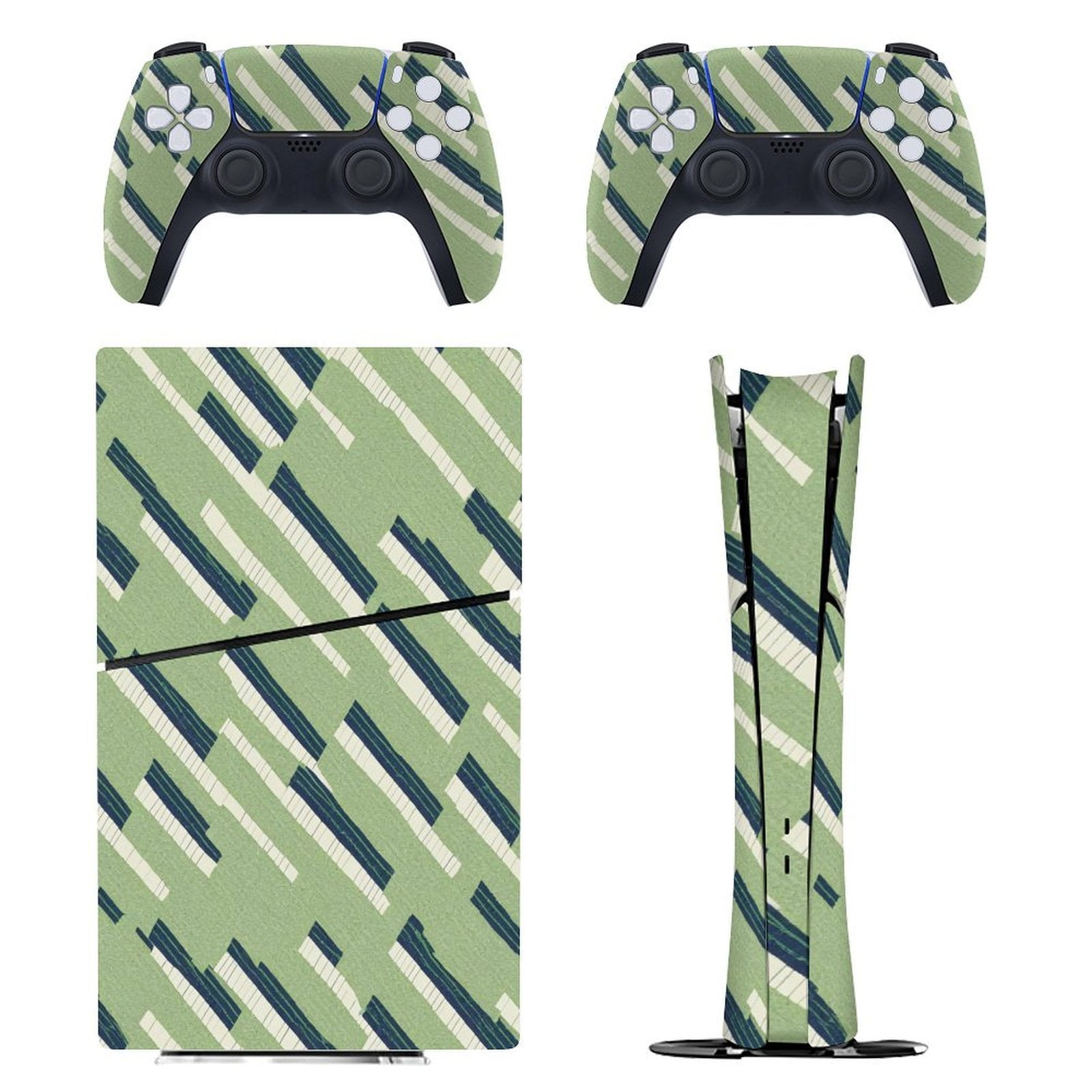 Green And White Geometric Pattern Lines Console Skin Bundle for PS5 Pro ...
