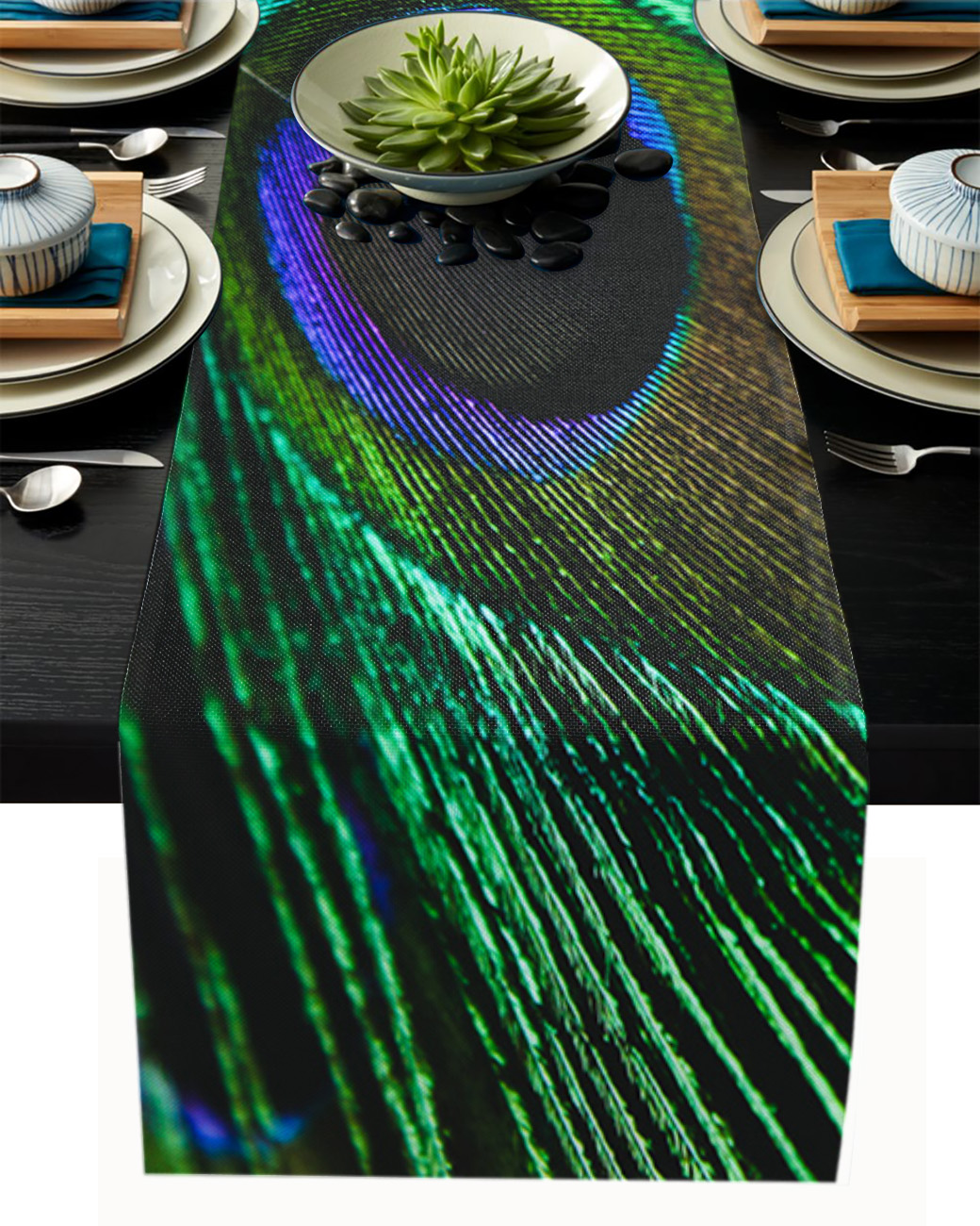 Green Animal Peacock Feather Table Runner Wedding Party Table Runners ...