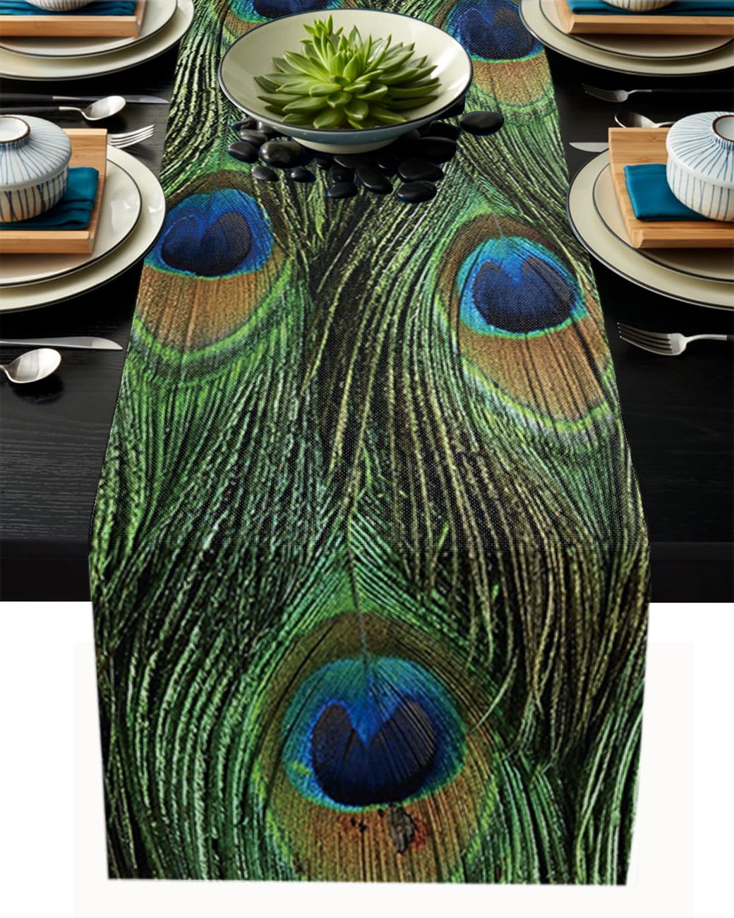 Green Animal Peacock Feather Table Runner Wedding Party Table Runners ...