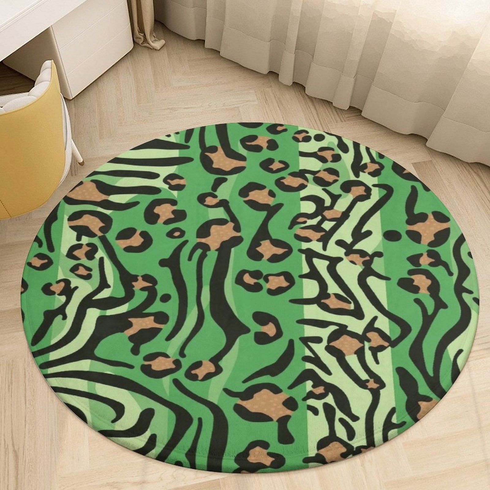 Green Animal Print Pattern Round Carpets Modern Living Room Ration Rugs ...