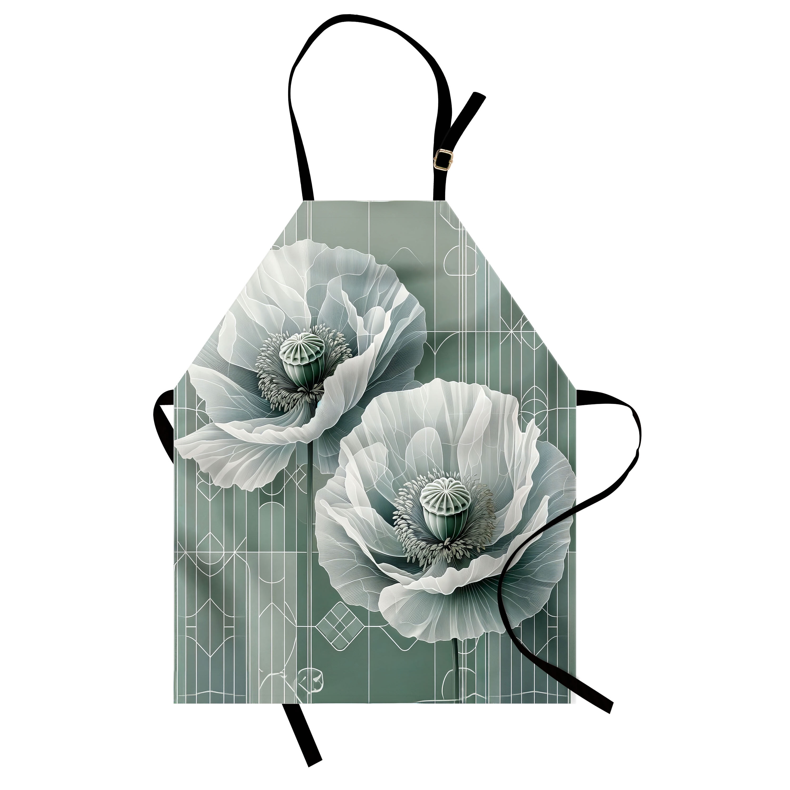 Green Apron, Futuristic Design of Poppy Flowers with Dreamy Petals and ...