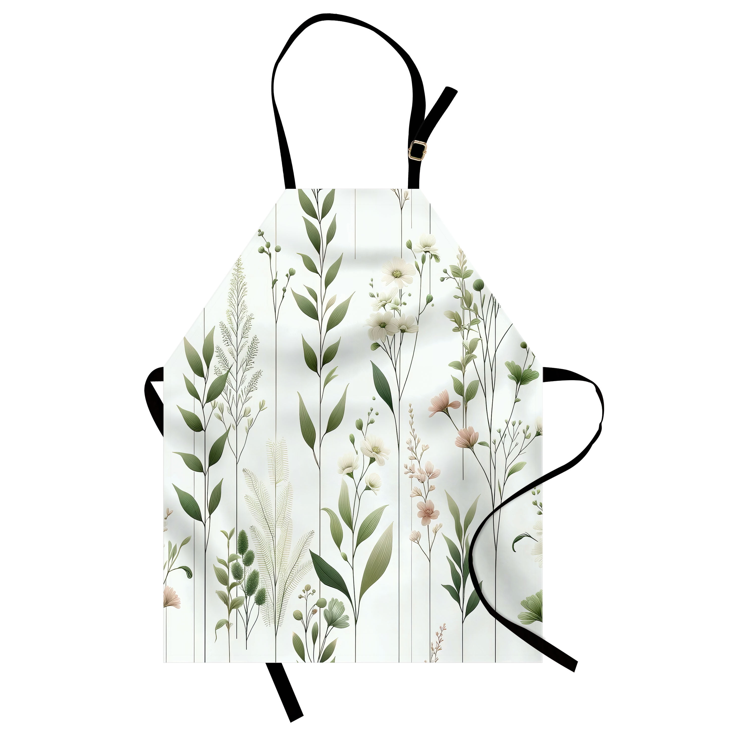 Green Apron, Modern Bohemian Feel Nature Leaves and Blooming Flowers ...