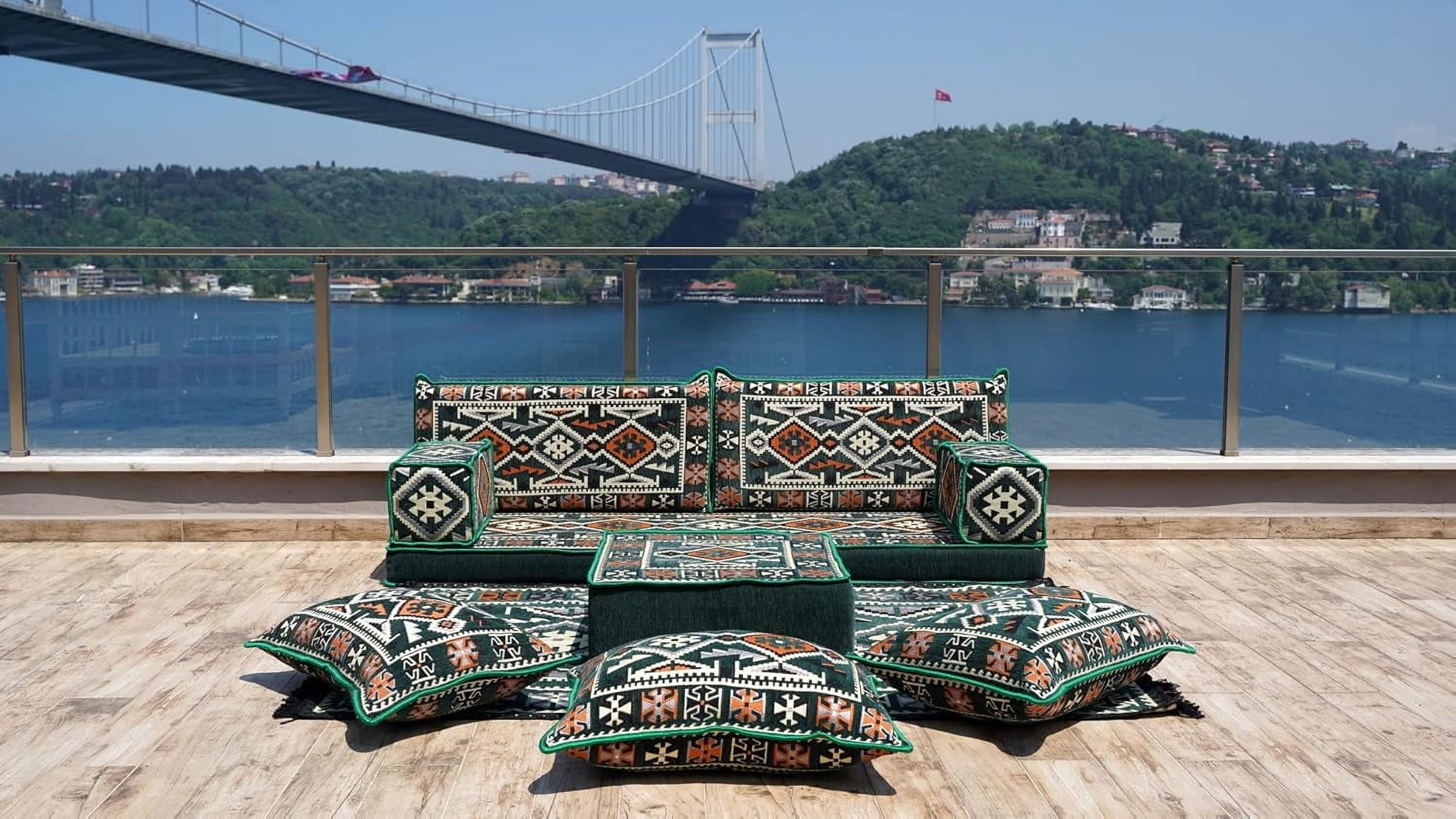 Green Arabic Majlis, Floor Pillows, Modular Sofa, Full Size Futon ...