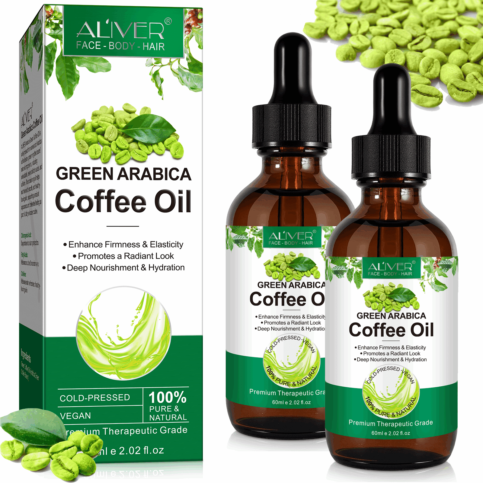 Green Arabica Coffee Oil for Face, Body & Hair, 100% Pure Cold-Pressed ...