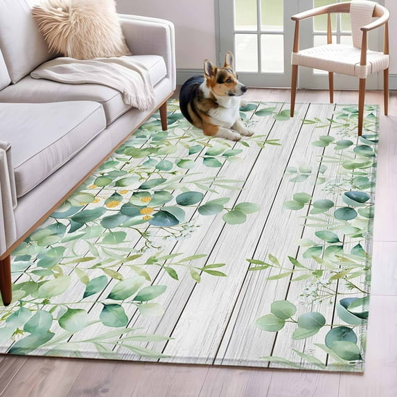 Green Area Rug 3x5 Washable Rug Non Slip Eucalyptus Leaves Large Area ...