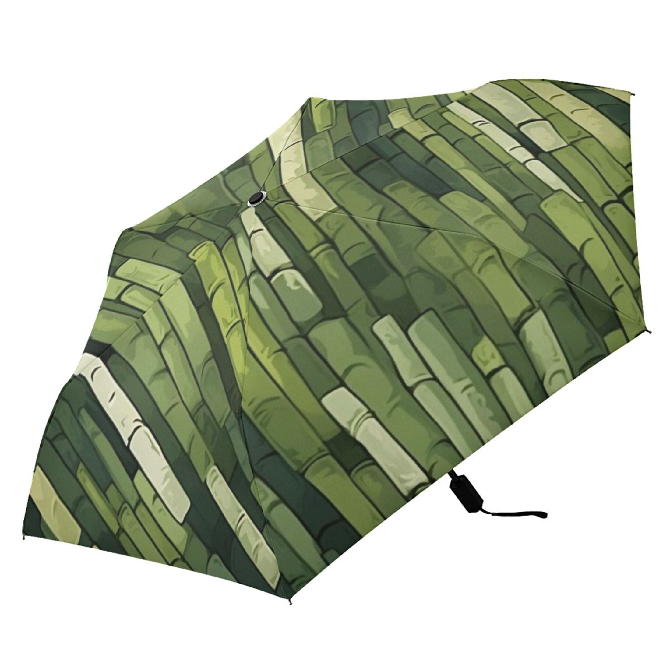 Green Art Pattern Compact Folding Umbrella for Rain Windproof Travel ...