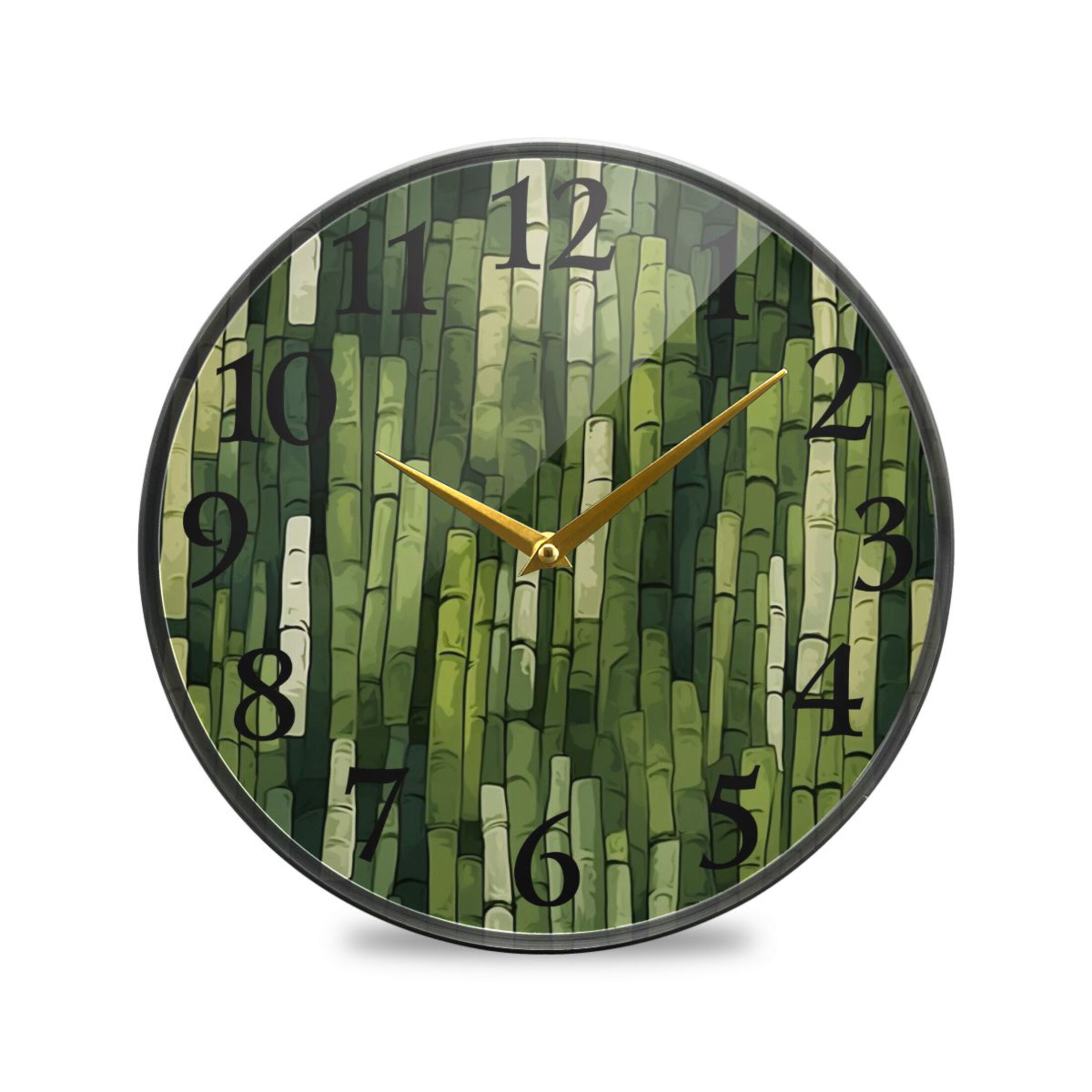 Green Art Pattern Wall Clocks Battery Operated 9.5 Inch Round Clock Acrylic Silent Non-Ticking ...