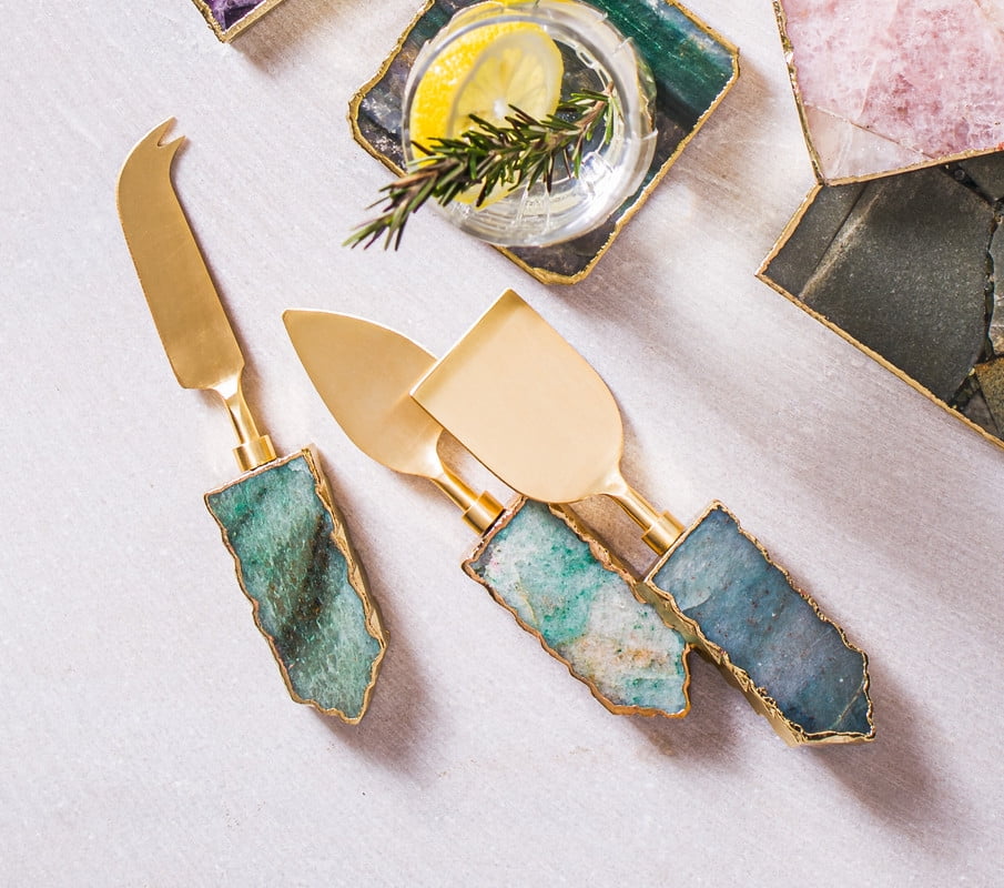 Green Aventurine Cheese Knives, Charcuterie Board Knife Organic Natural ...