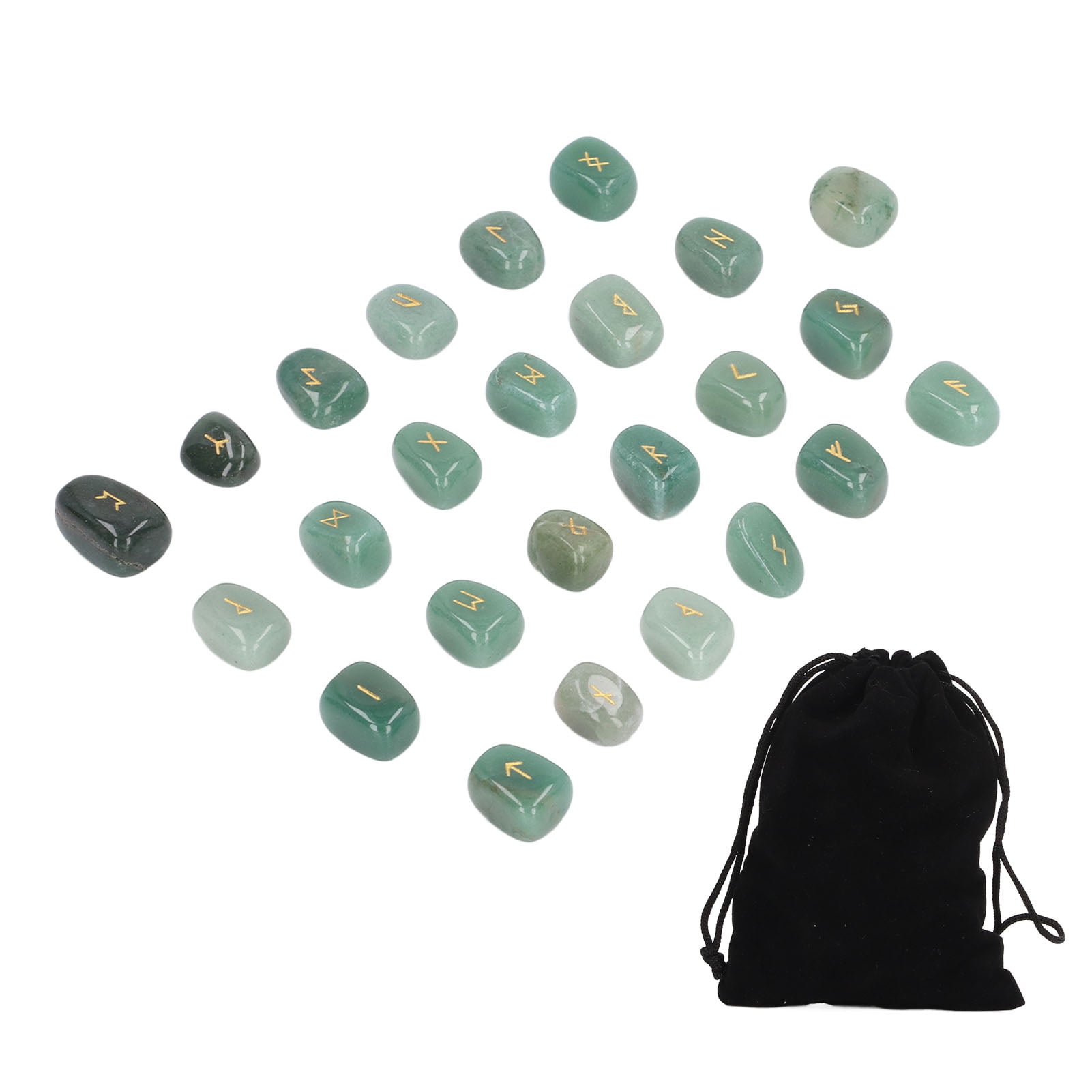 Green Aventurine Rune Stones Set Hand Carved Portable for Divination ...