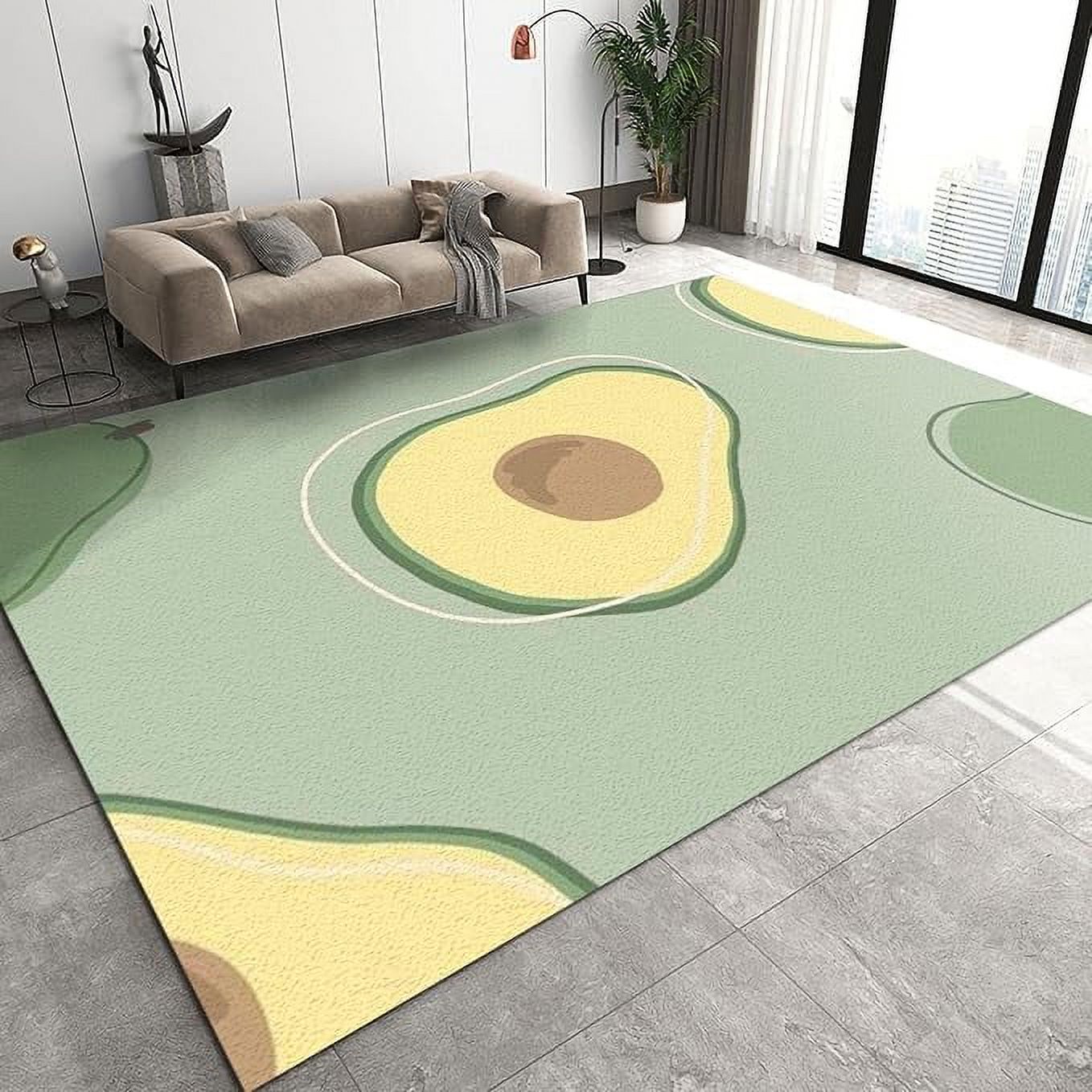 Green Avocado Area Rugs, Fresh Summer Fruit Easy Clean Rug, Soft Non ...
