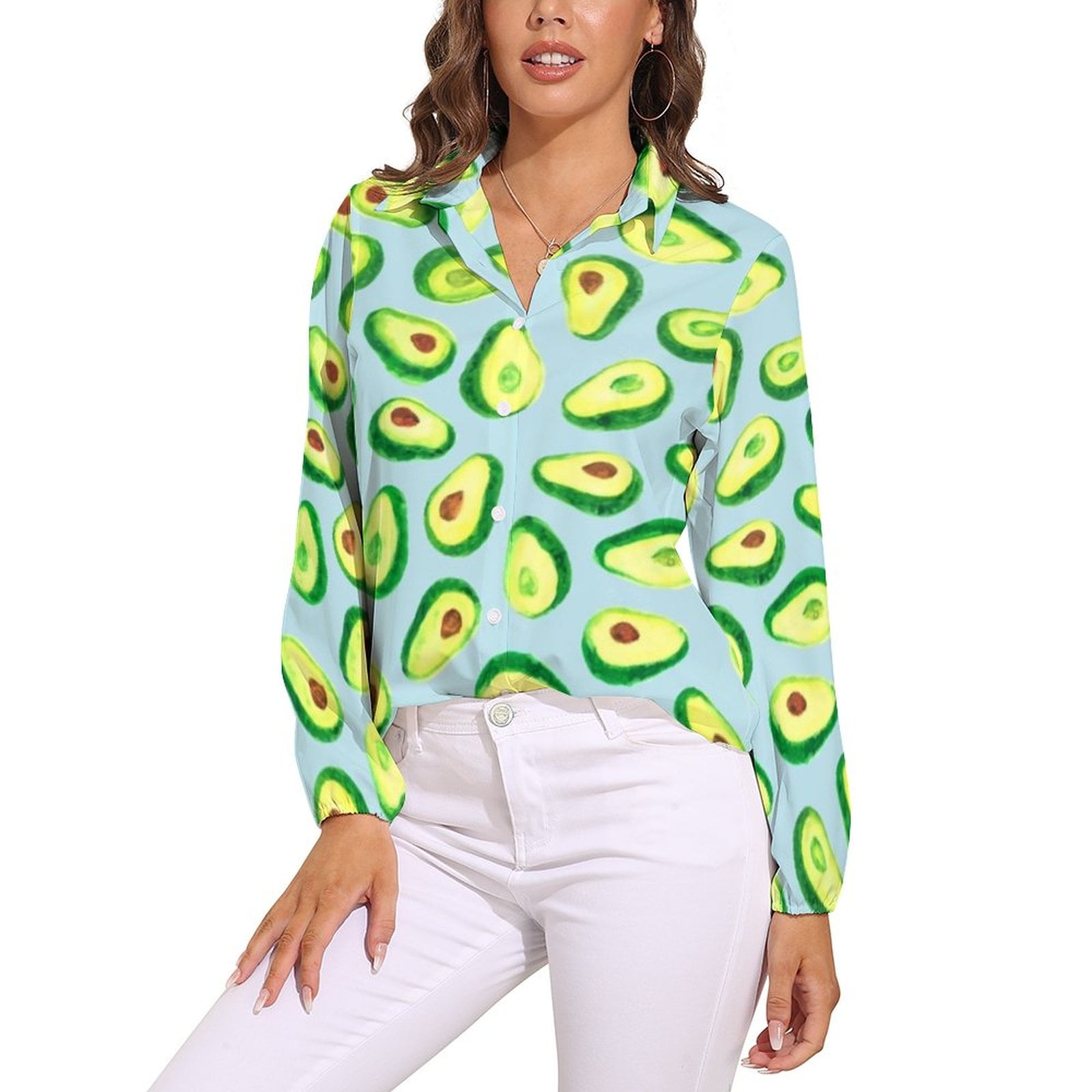 Green Avocado Blouse Cute Fruit Print Modern Design Blouses Women ...