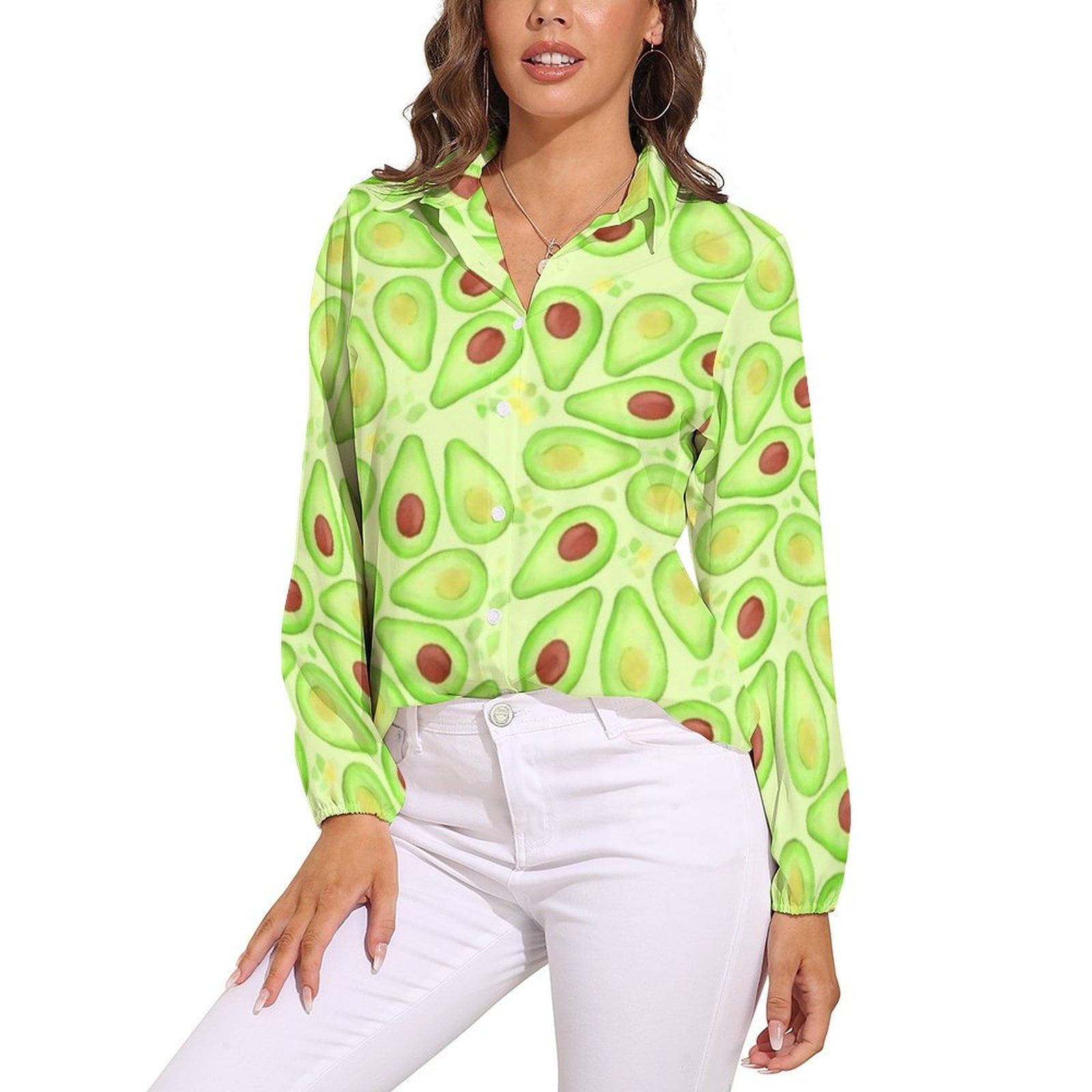 Green Avocado Blouse Cute Fruit Print Modern Design Blouses Women ...