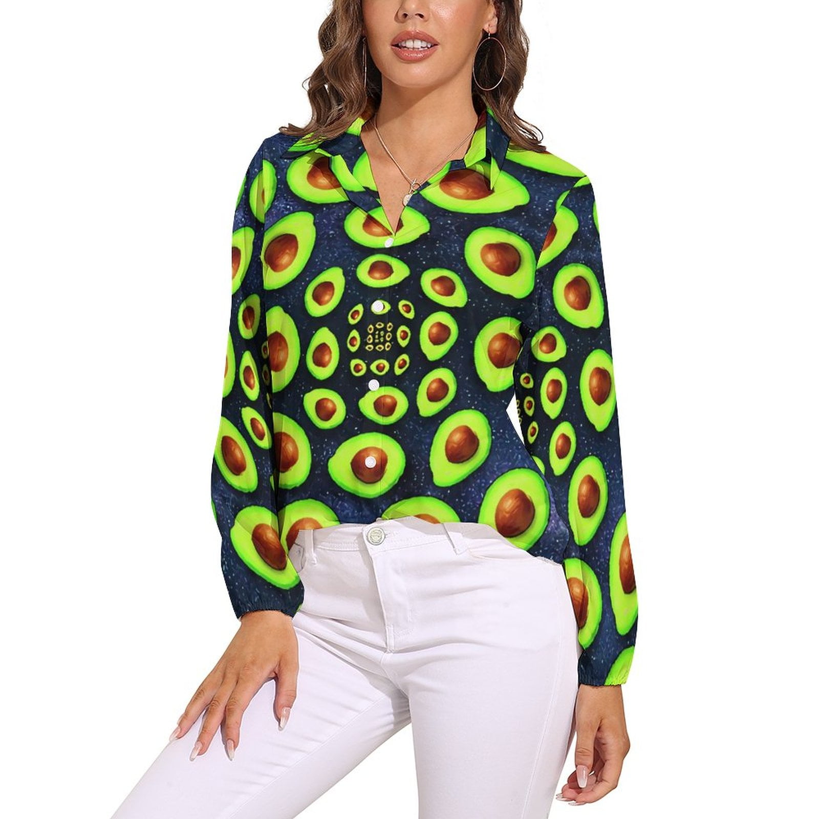 Green Avocado Blouse Cute Fruit Print Modern Design Blouses Women ...