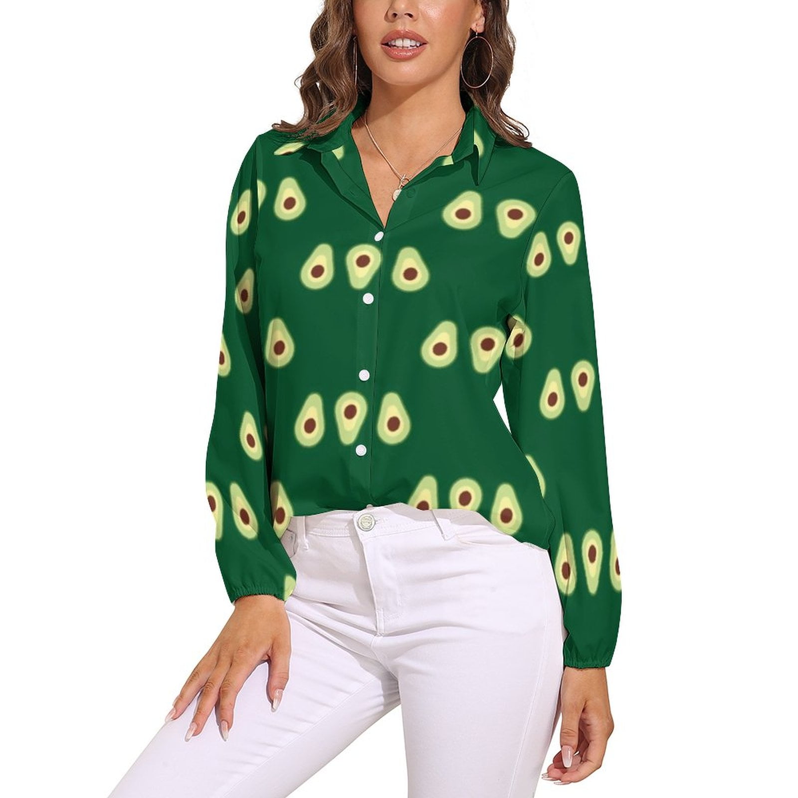 Green Avocado Blouse Cute Fruit Print Modern Design Blouses Women ...