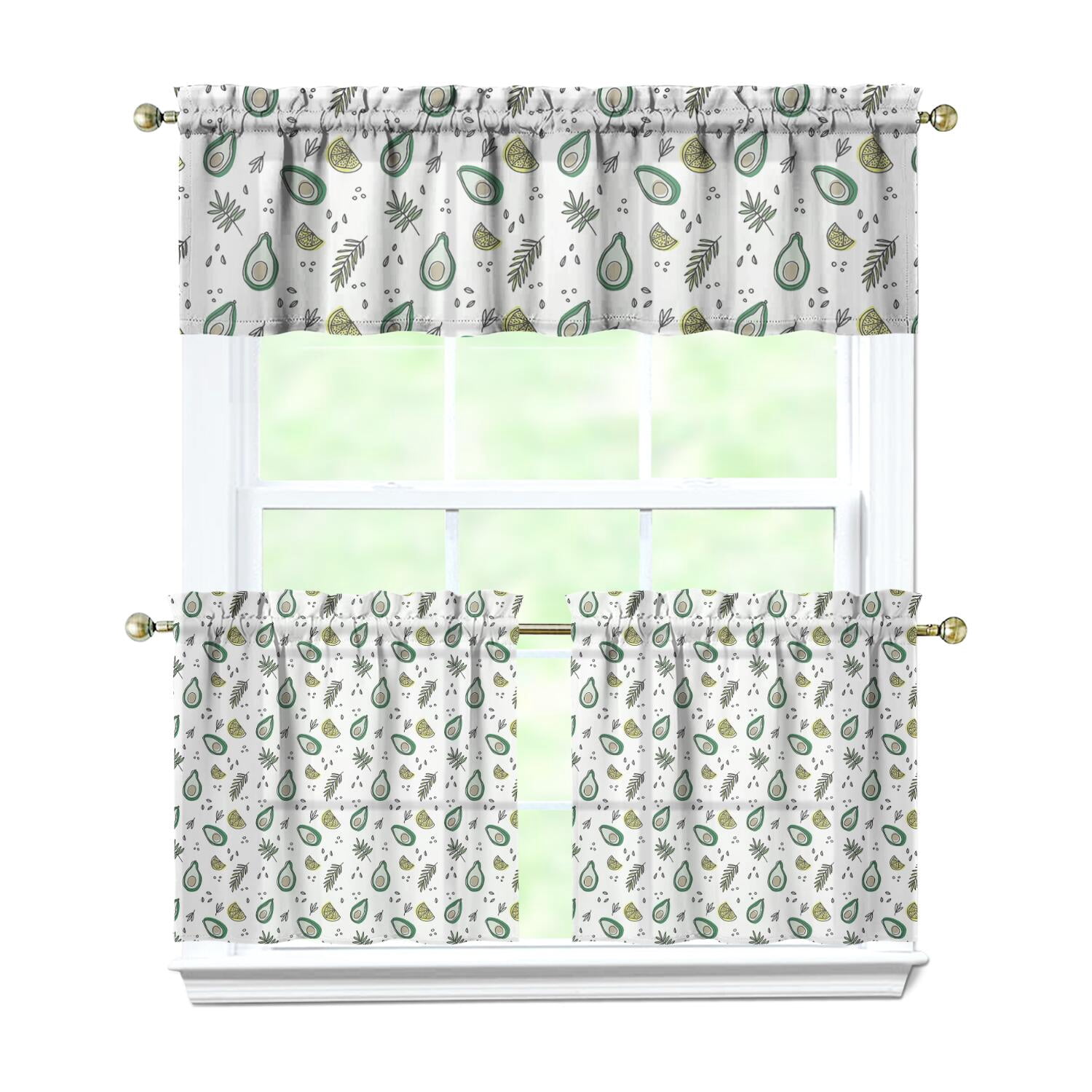 Green Avocado Pattern Kitchen Curtains - 3 Pack Kawaii Fruit Design ...