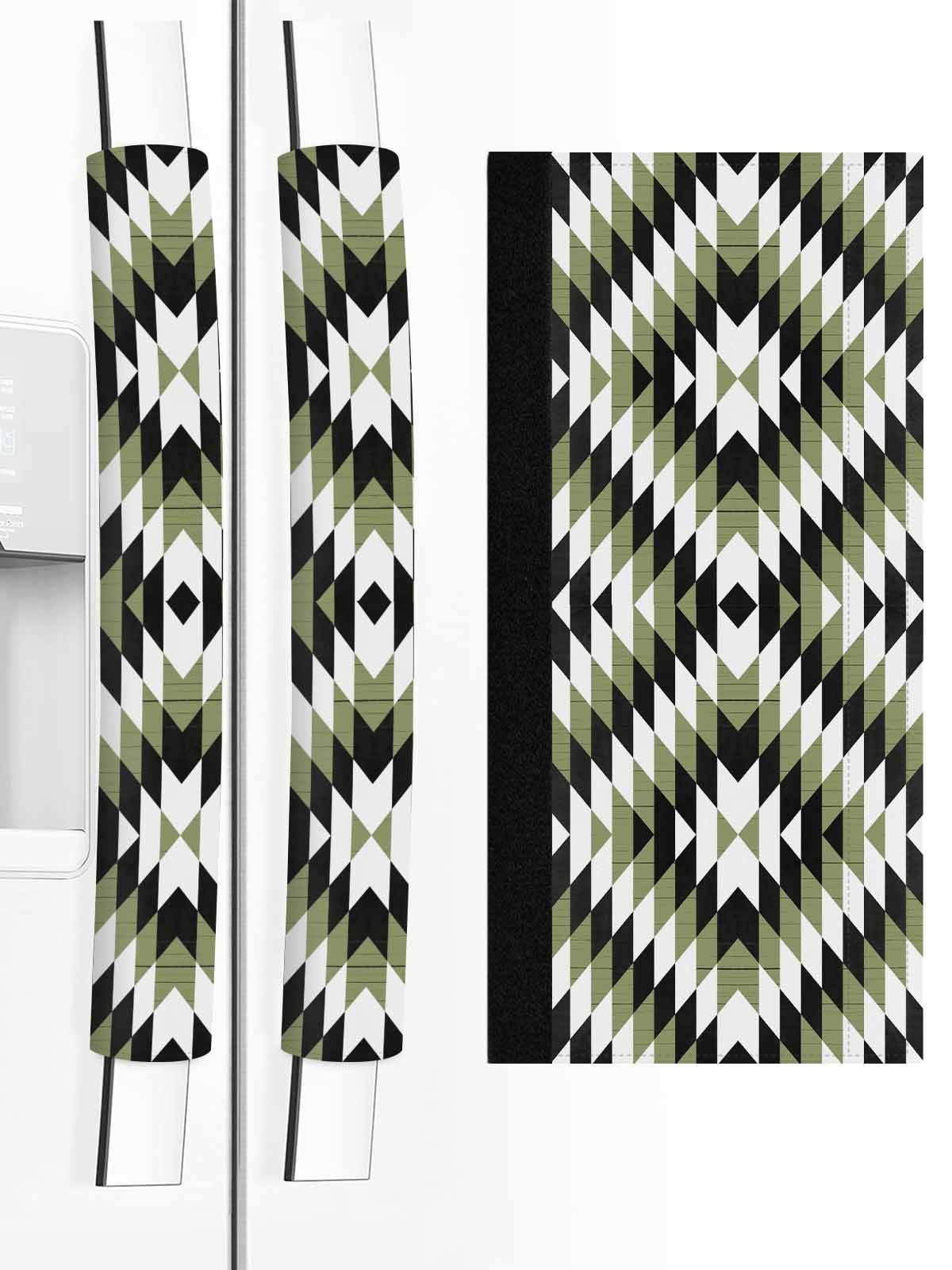 Green Aztec Refrigerator Door Handle Covers Set of 2, Black White ...