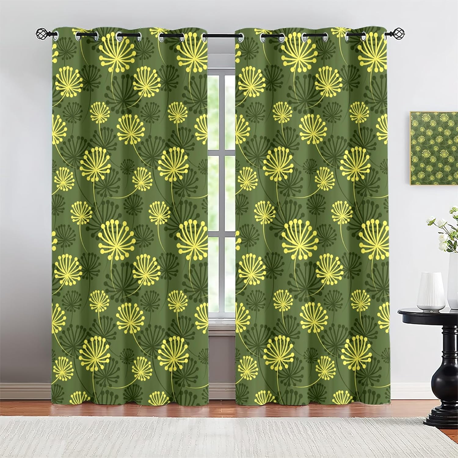 Green Background Blackout Window Treatments, Plants Flowers Leaves ...
