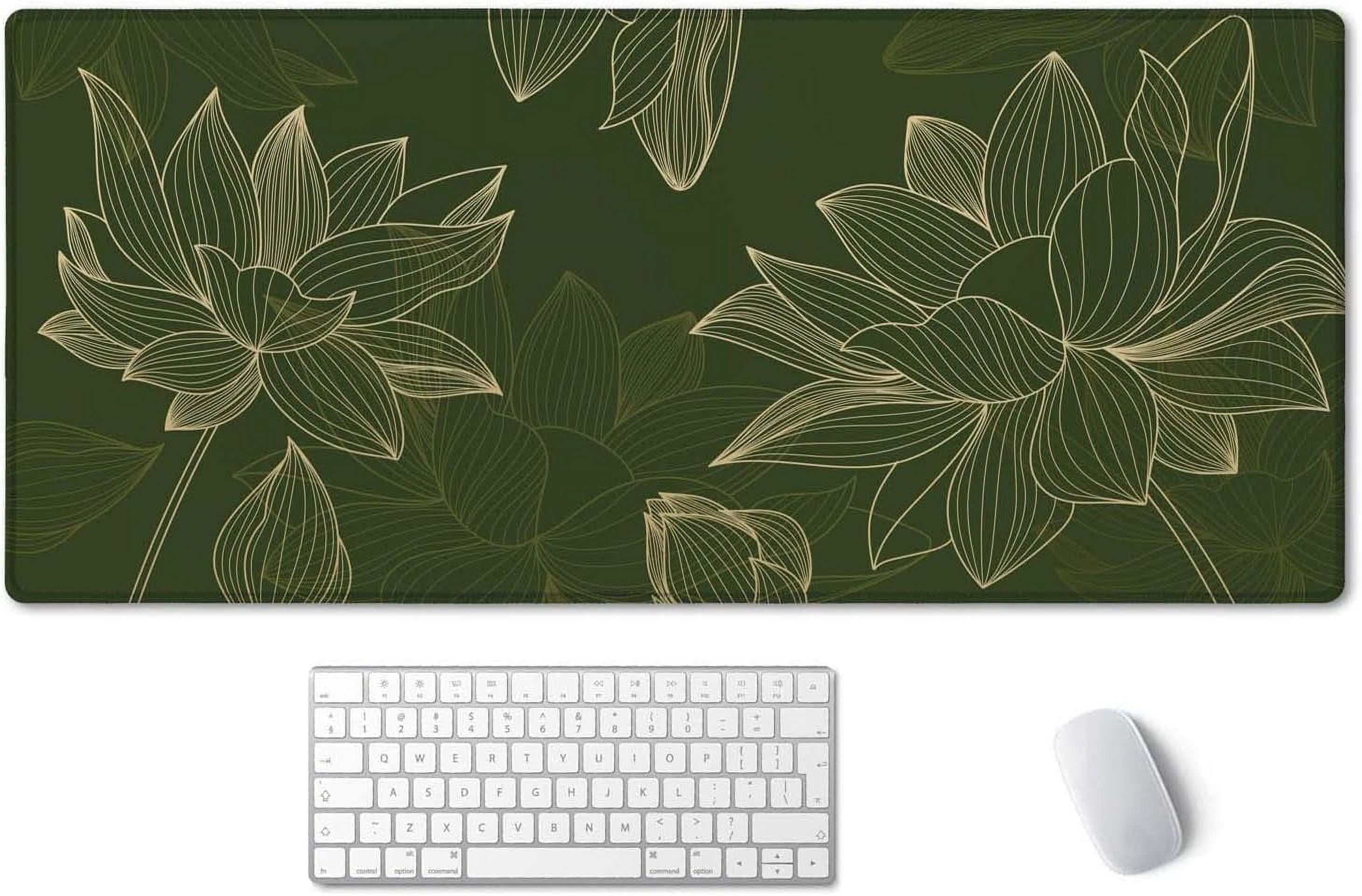 Green Background Floral Desk Mat, Desk Mat Cute, Green Desk Mat, Modern ...