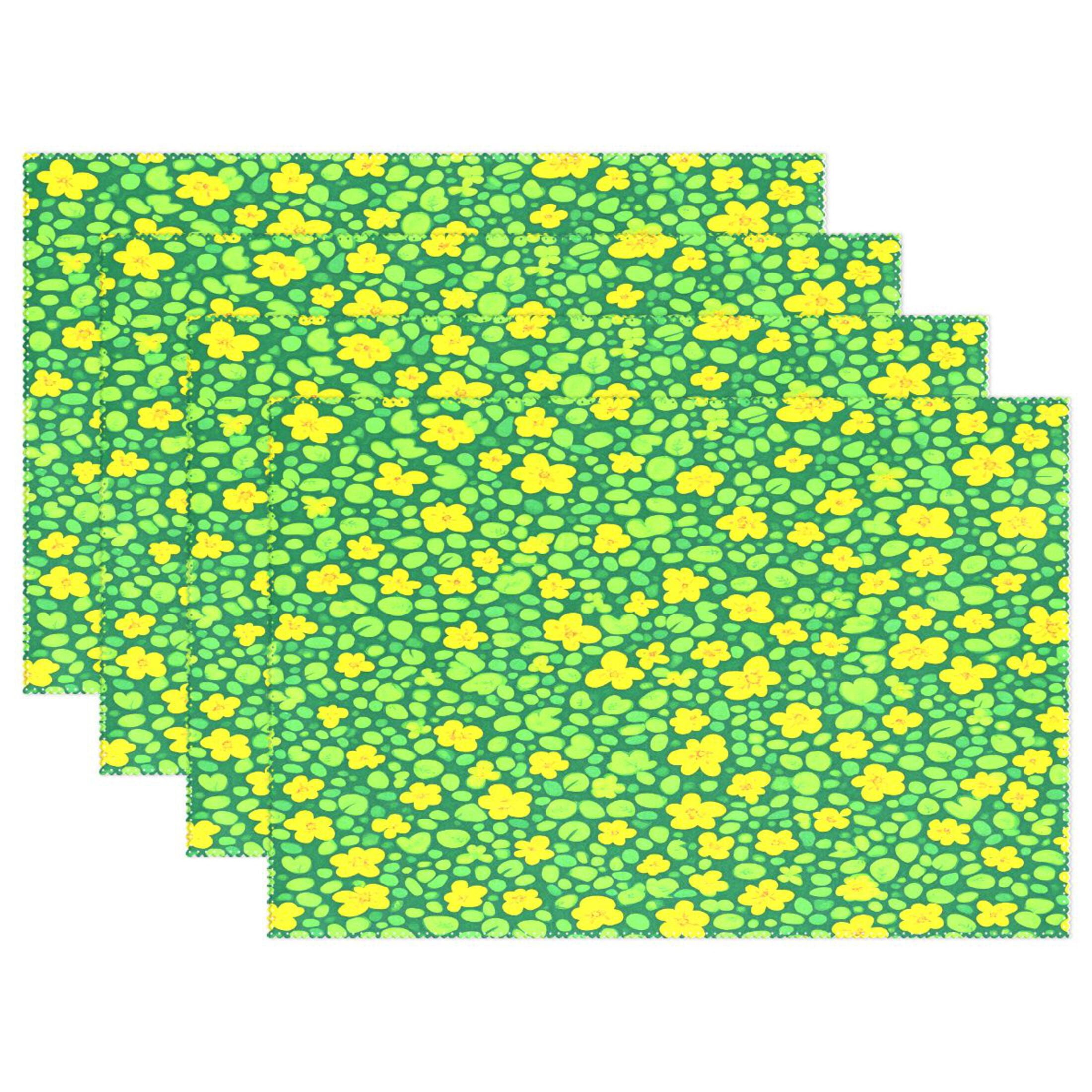 Green Background Flowers 4-Piece 12x18in Heat-Proof Place Mats Set, Non ...