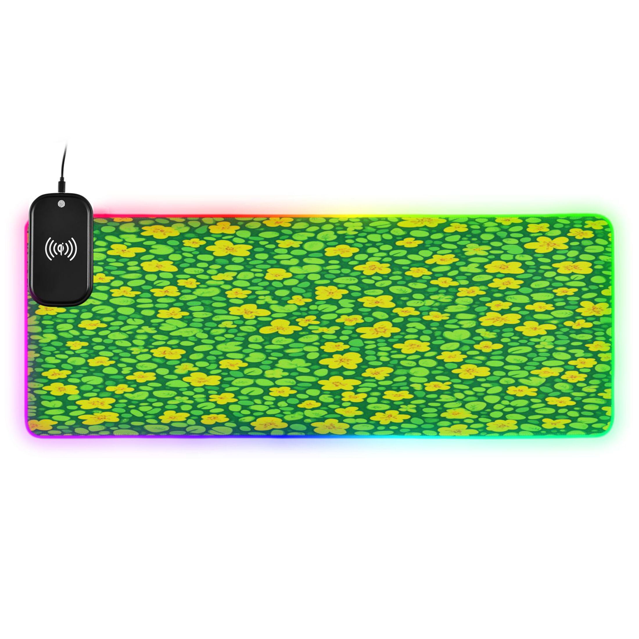 Green Background Flowers Large RGB Gaming Mouse Pad with Fast Wireless ...