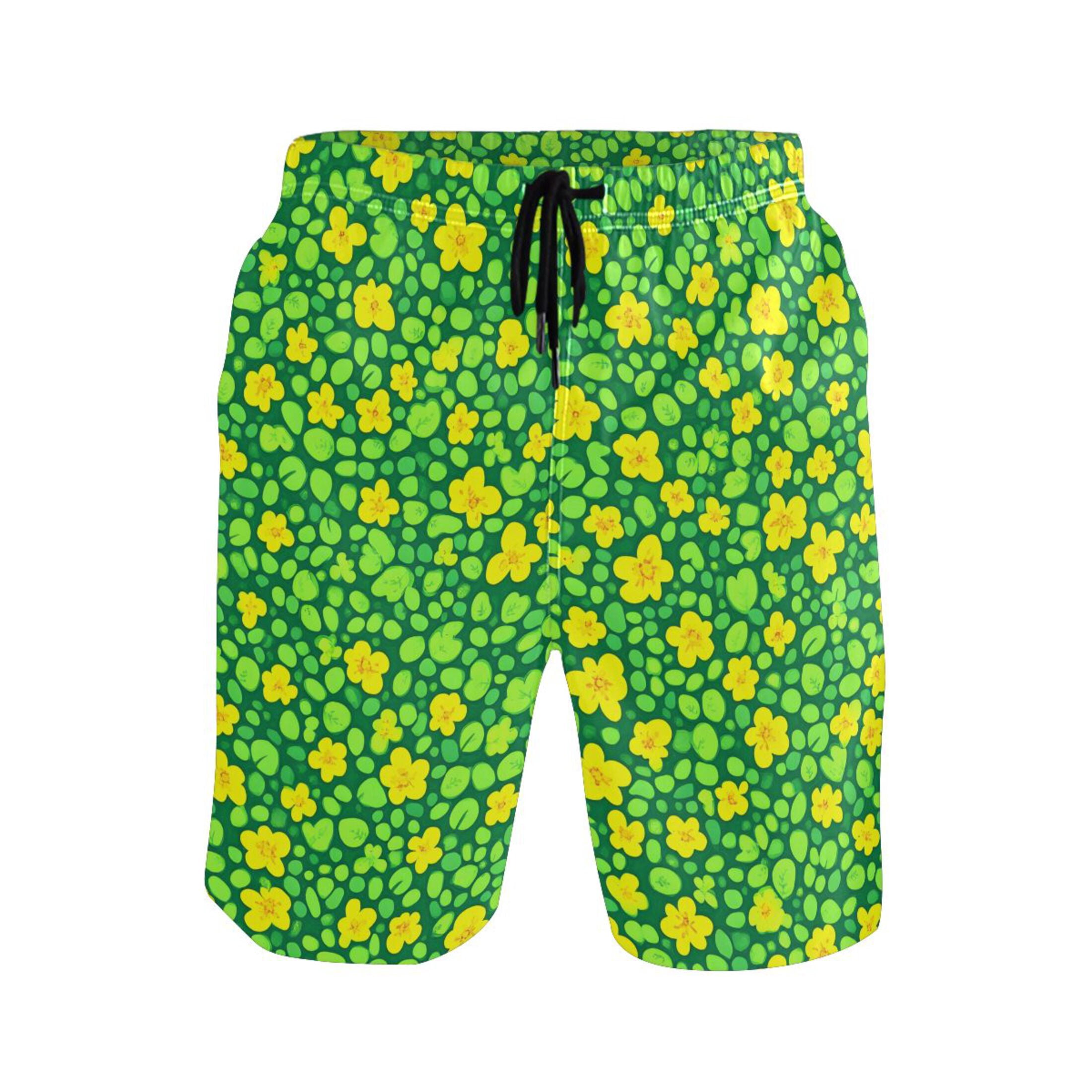 Green Background Flowers Mens Swim Trunks Quick Dry Board Shorts ...