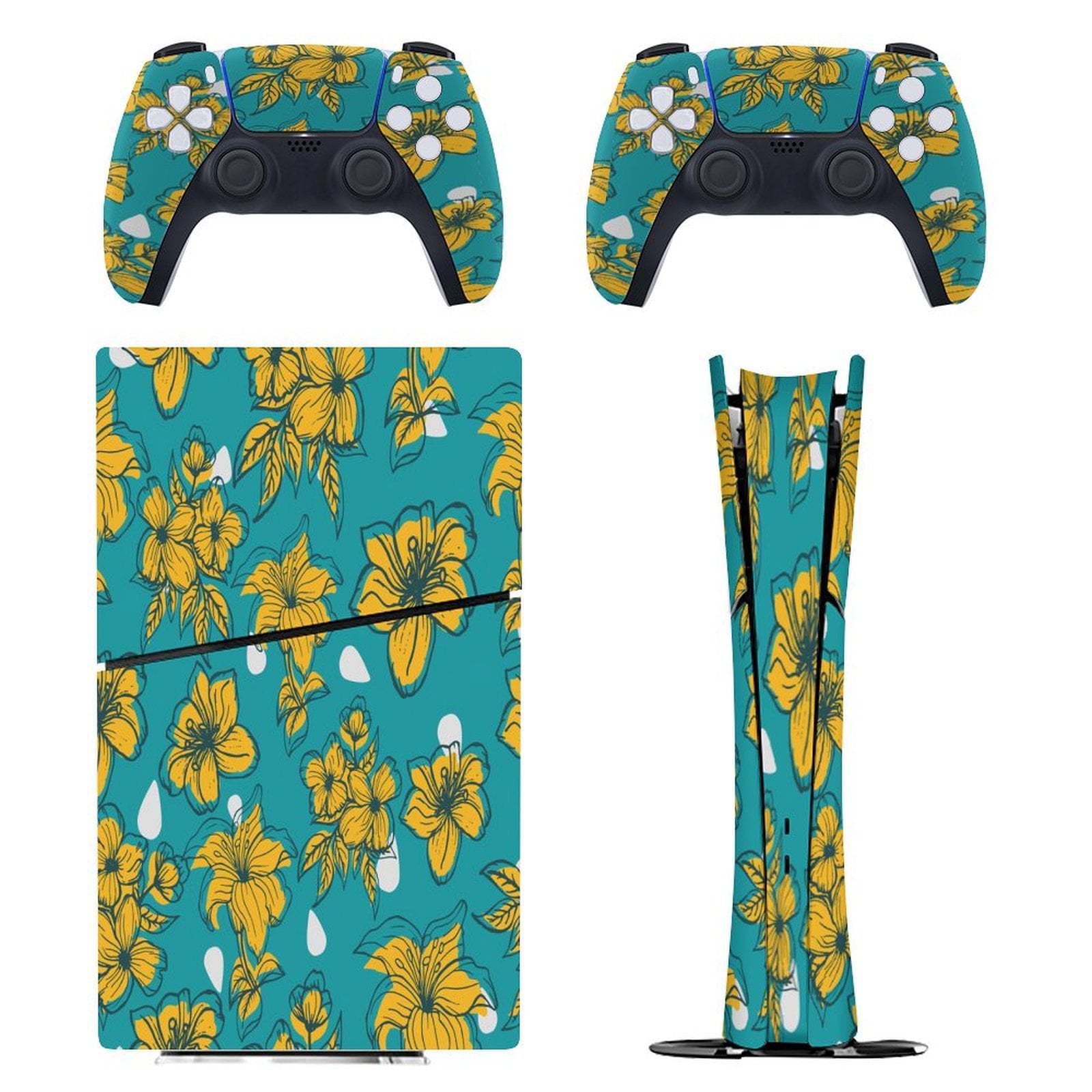 Green Background, Yellow Flowers PS5/PS5 Slim Digital Disc Skin Sticker ...