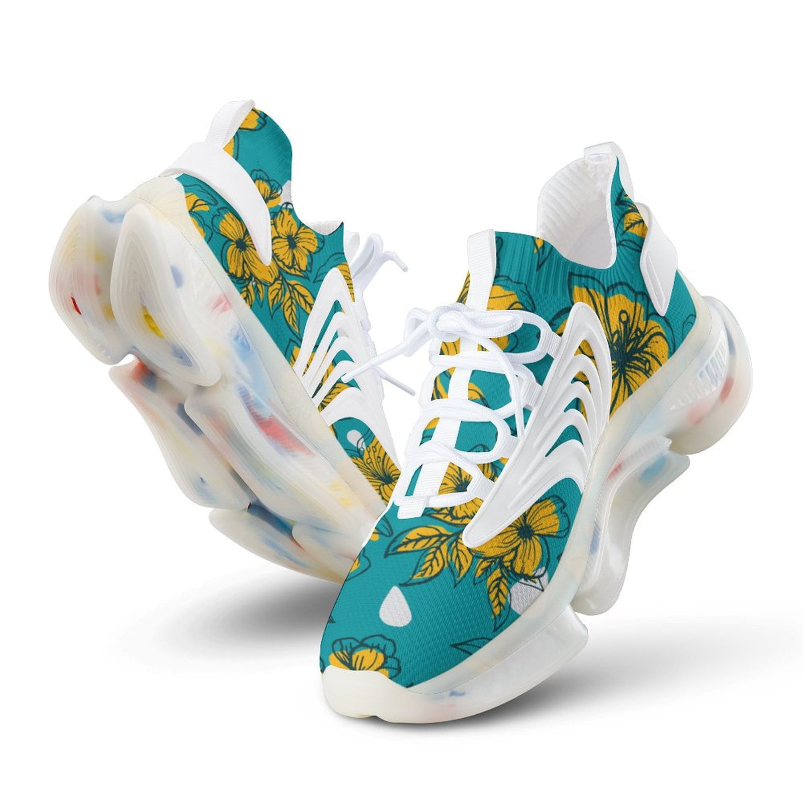 Green Background, Yellow Flowers Walking Shoes for Men Woman ...