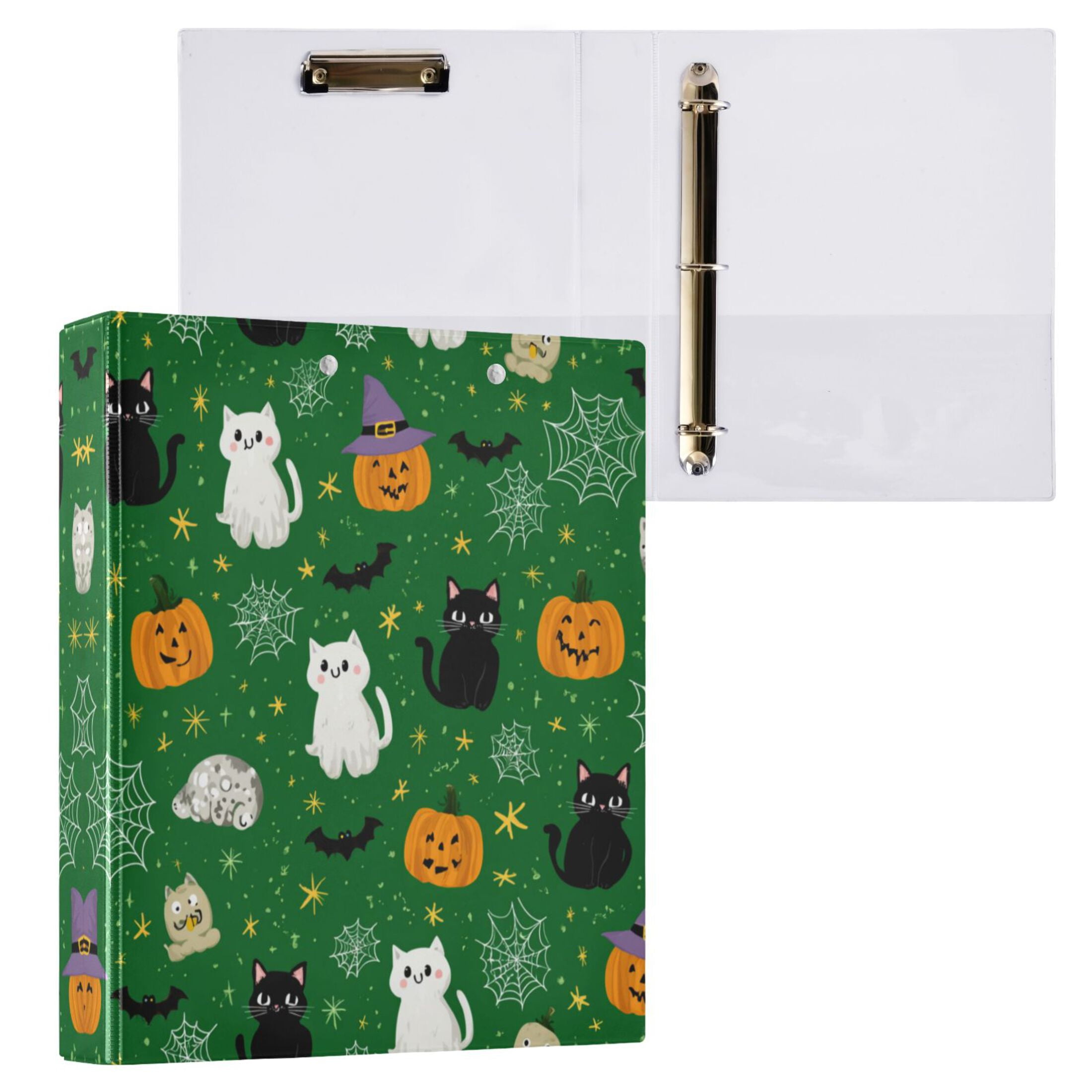 Green Background with Cats 3 Ring Hardcover Binders 1.5in Round Rings ...