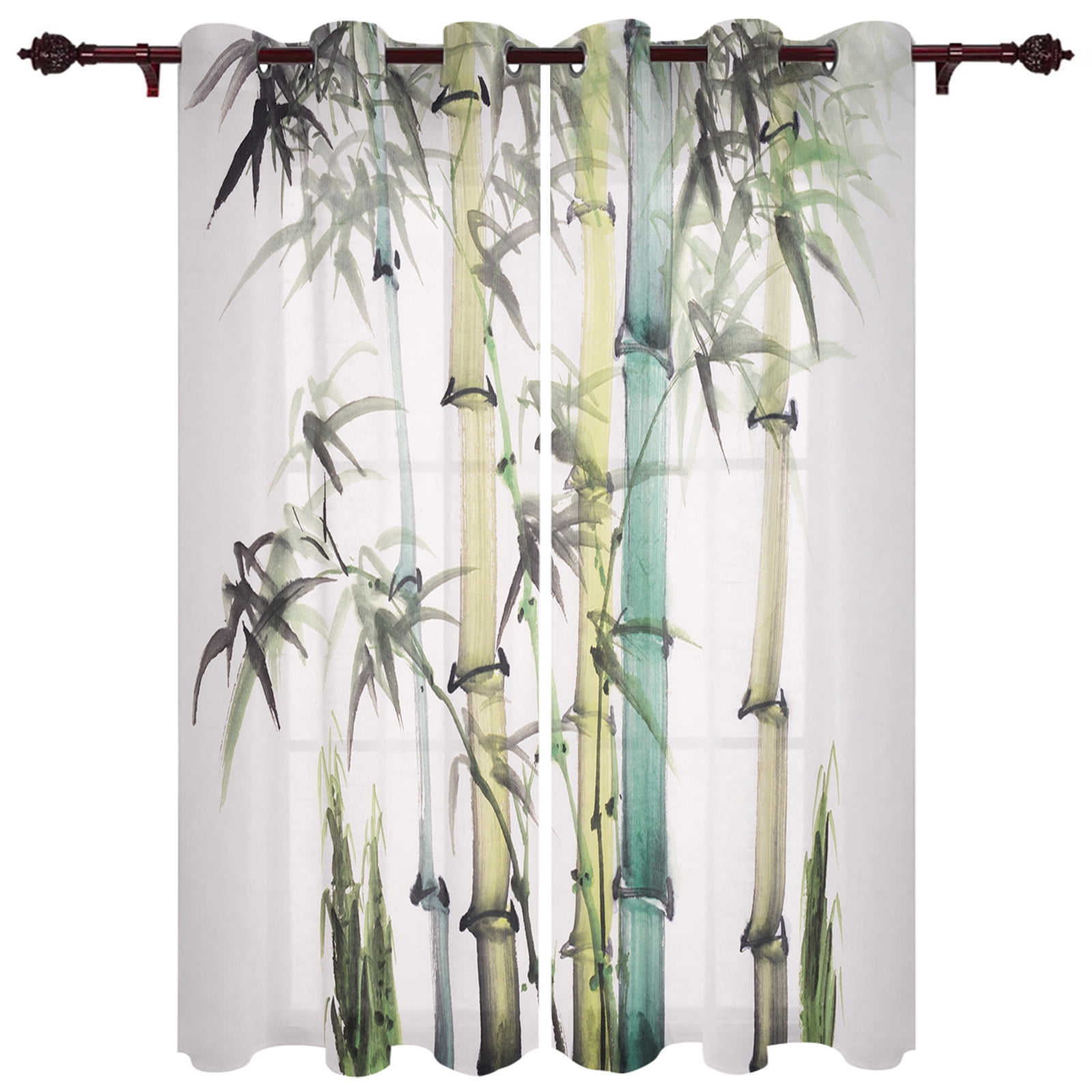 Green Bamboo Forest Butterfly Window Curtains Living Room Fabric Drapes ...