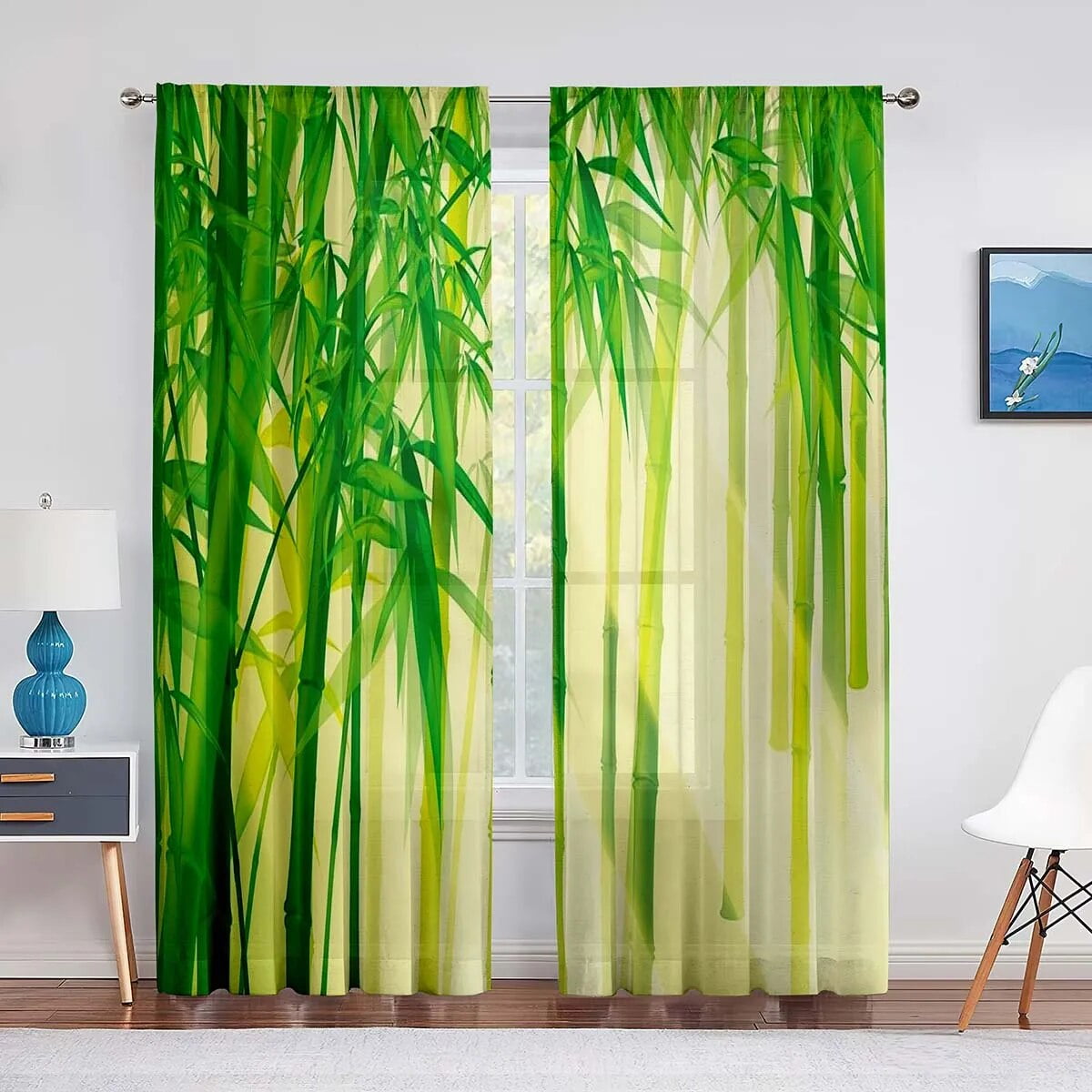Green Bamboo Forest Exotic Jungle Sheer Voiles Curtain for Living Room ...