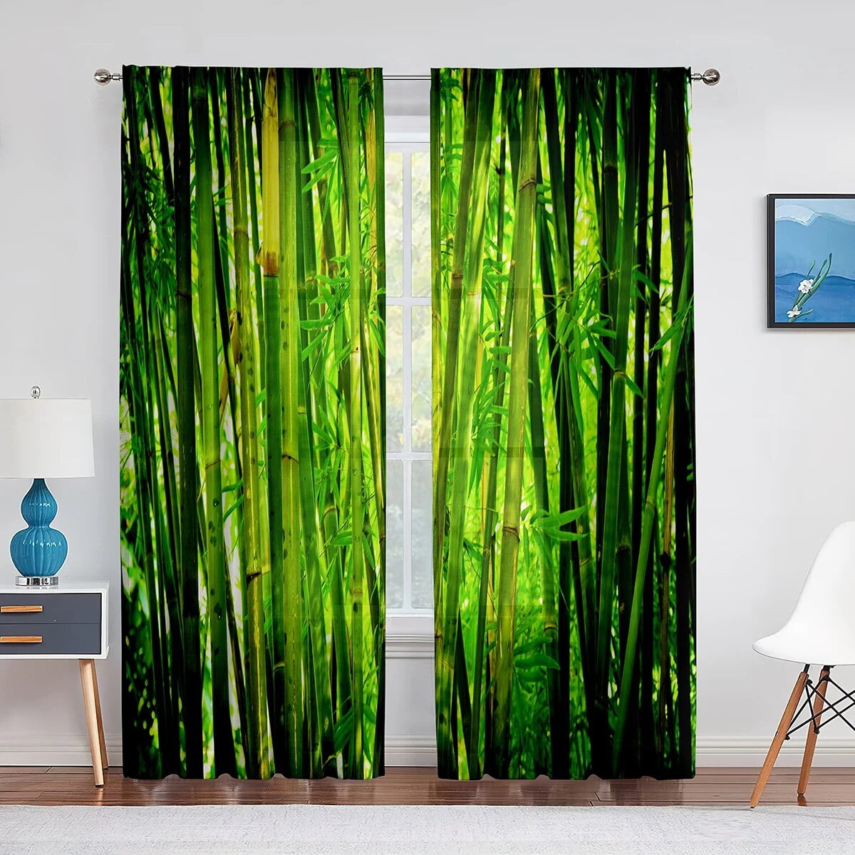 Green Bamboo Forest Exotic Jungle Sheer Voiles Curtain for Living Room ...